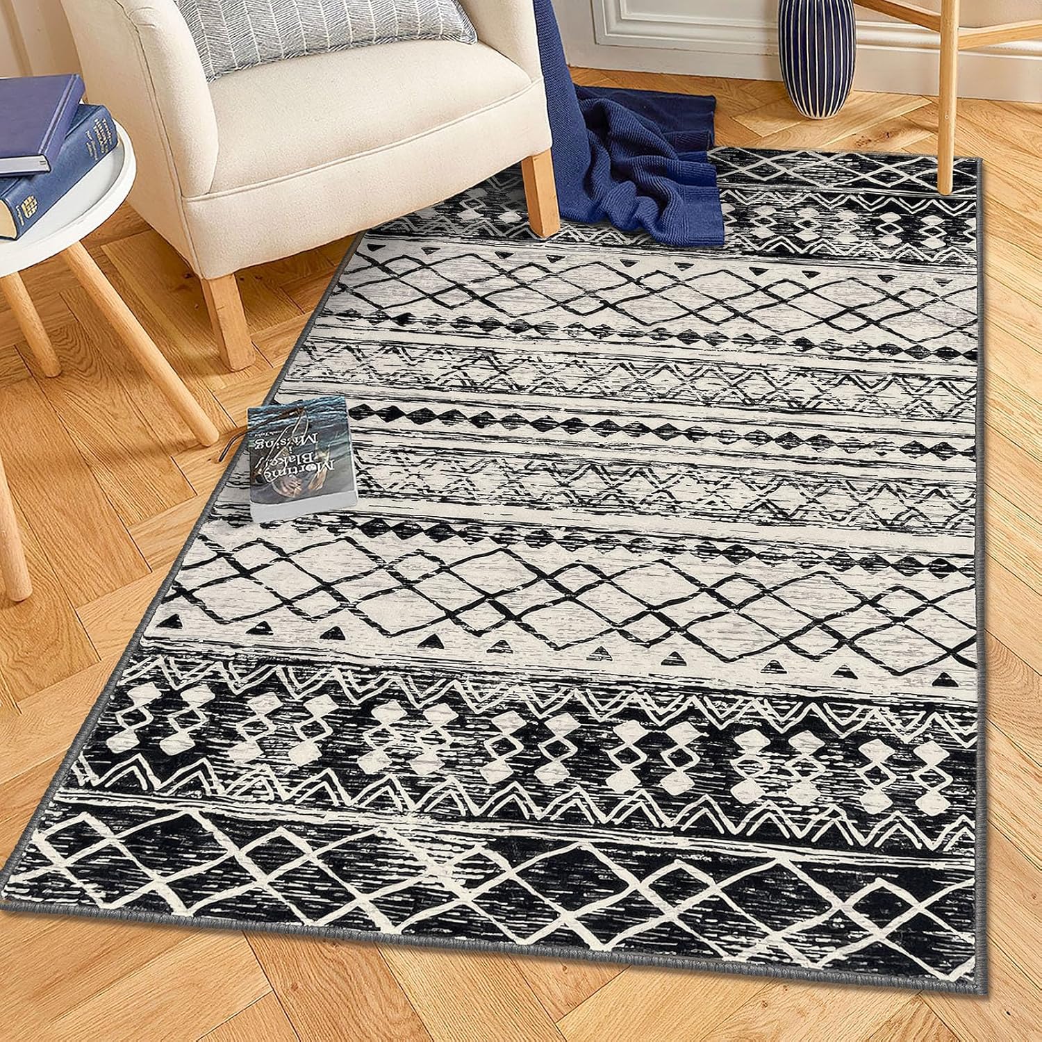 Amazon.com: KUTA 3x5 Black Navy Blue Boho Rug for Living Room, Moroccan ...