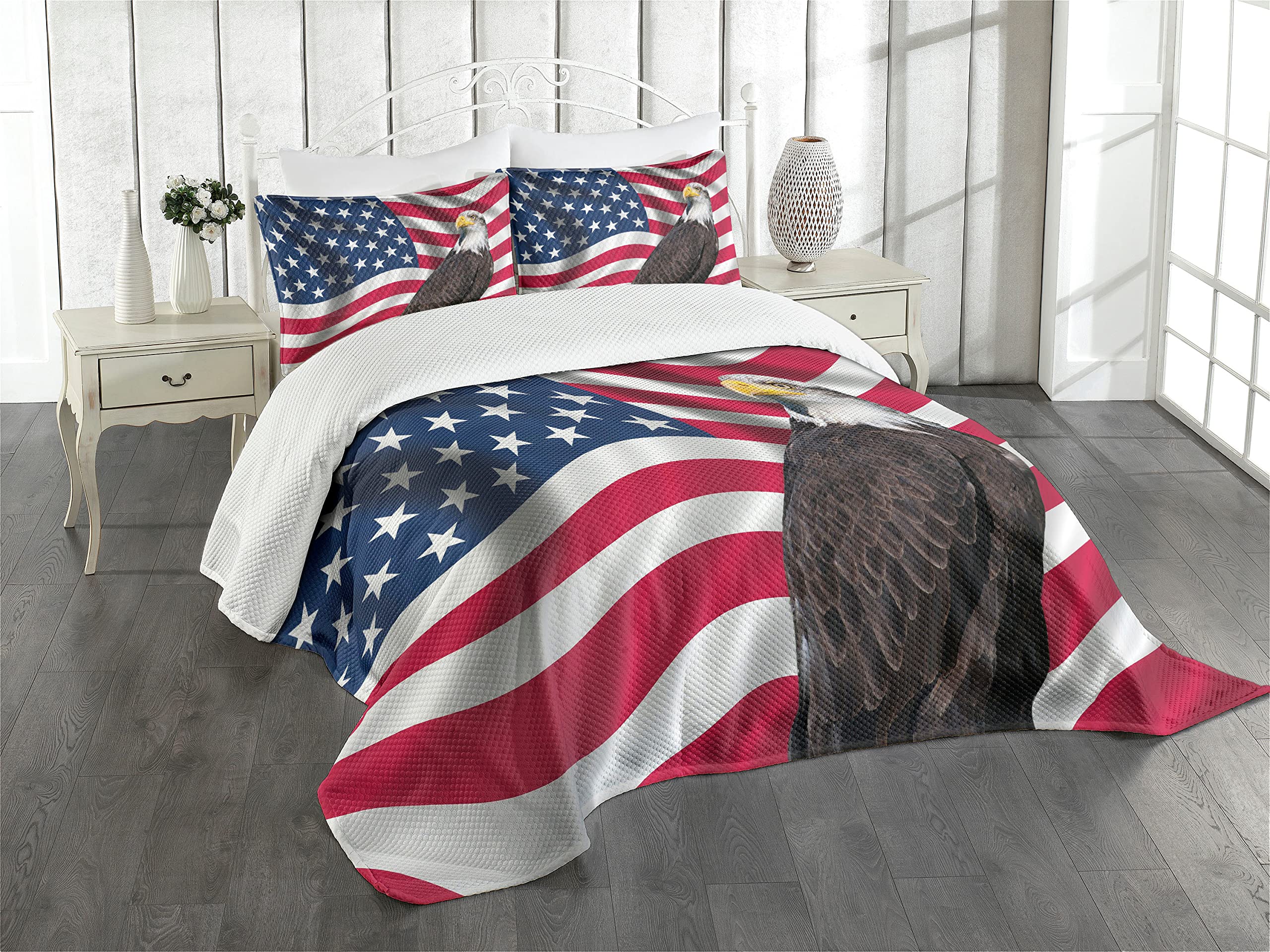 Amazon.com: Ambesonne Eagle Bedspread, American Flag with a Bald Eagle ...