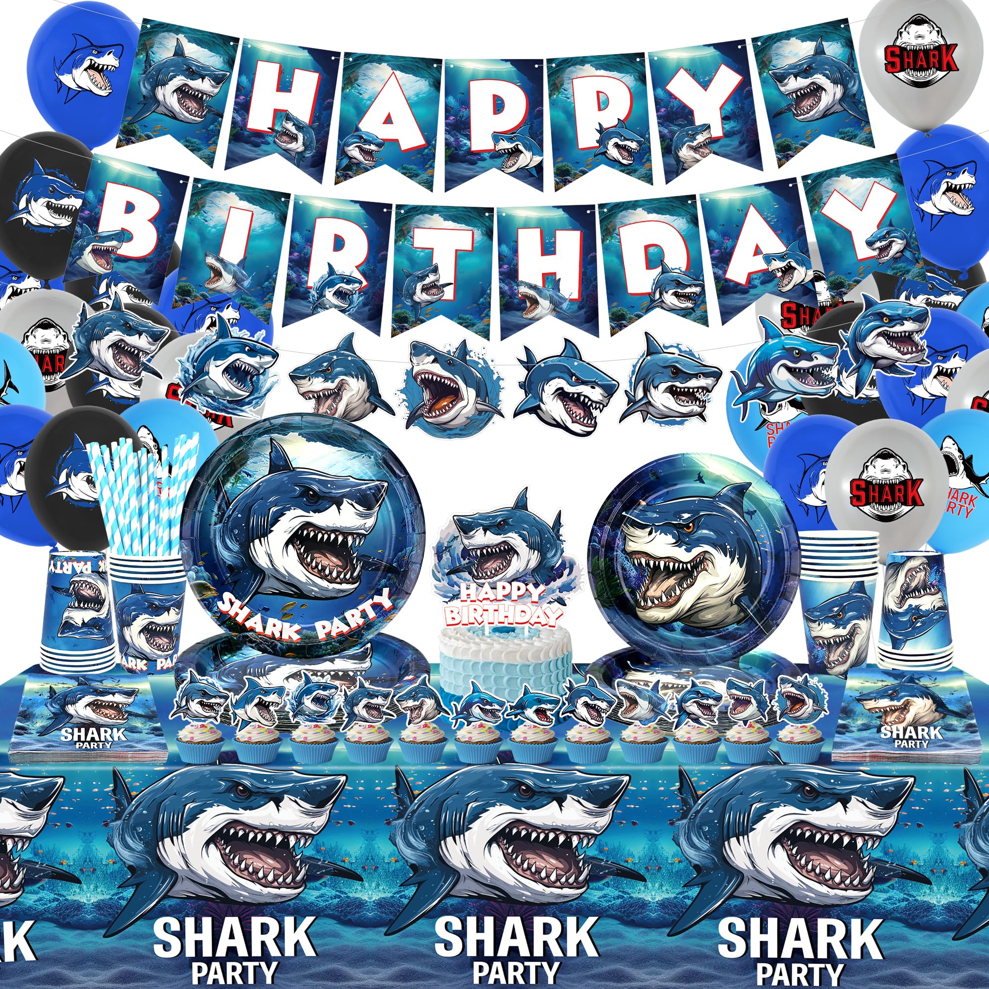 Amazon.com: Shark Birthday Party Decoration - Shark Party Favors ...