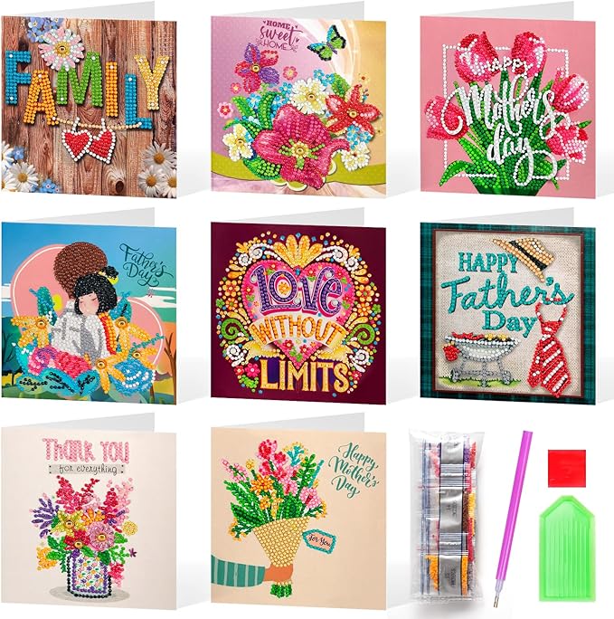 Amazon.com: Cumule 8 Packs Mothers Day Diamond Art Cards Kits Mothers ...
