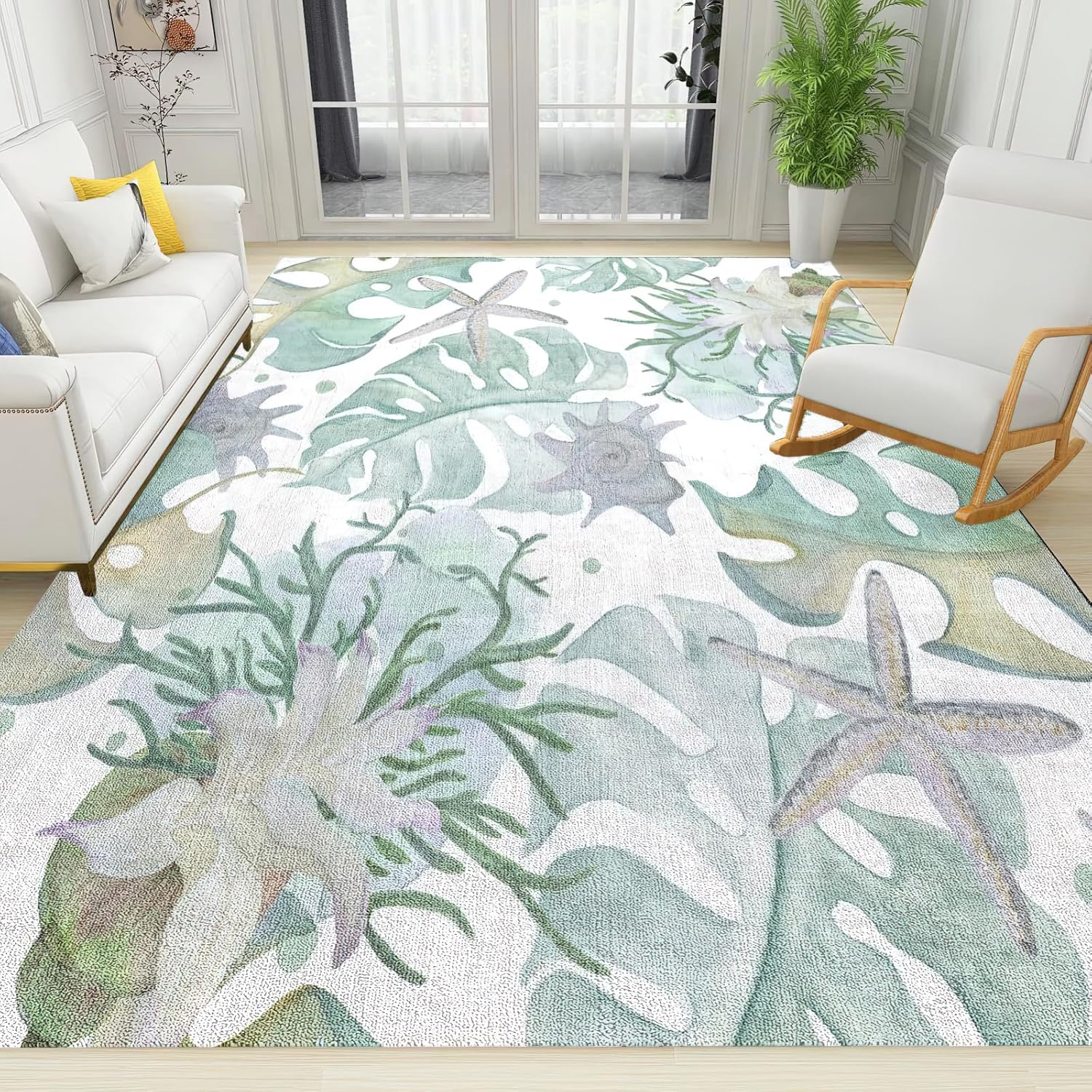 Amazon.com: Green Leaf Starfish Seaweed Area Rug, Ocean Theme Non Slip ...