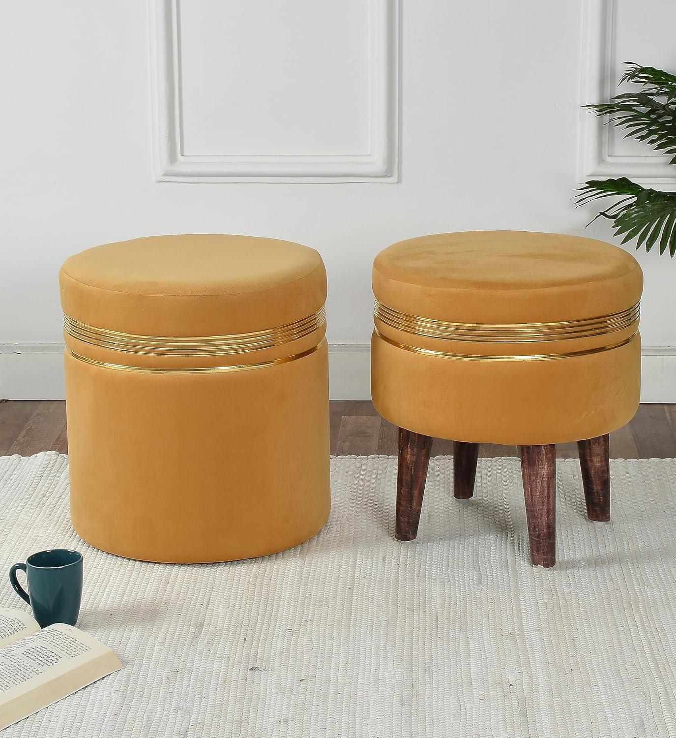 NACIA Wooden Ottoman Stool for Living Room, Ottoman pouffes for Sitting ...