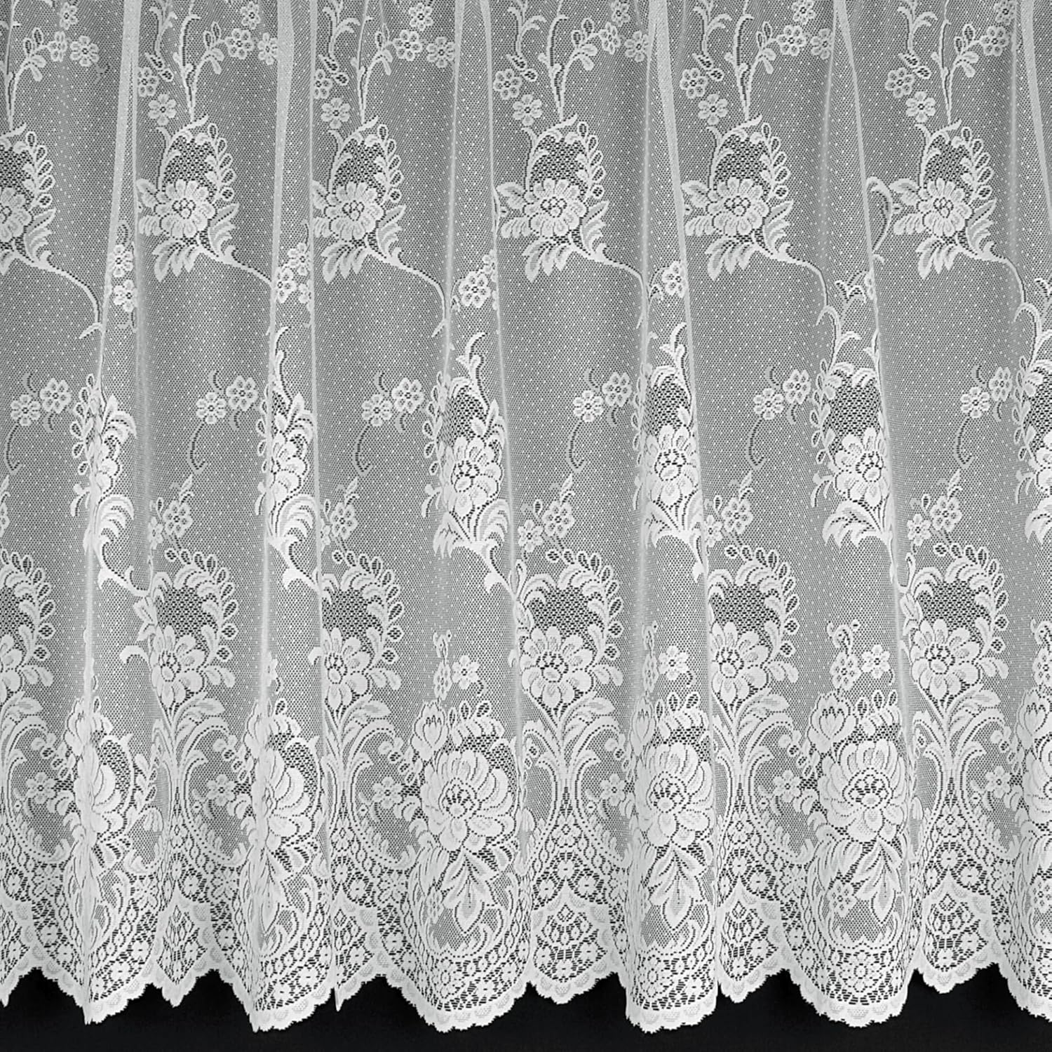 Floral 54inch (137cm) Drop White Lace Window Net Curtain With Scrolling ...