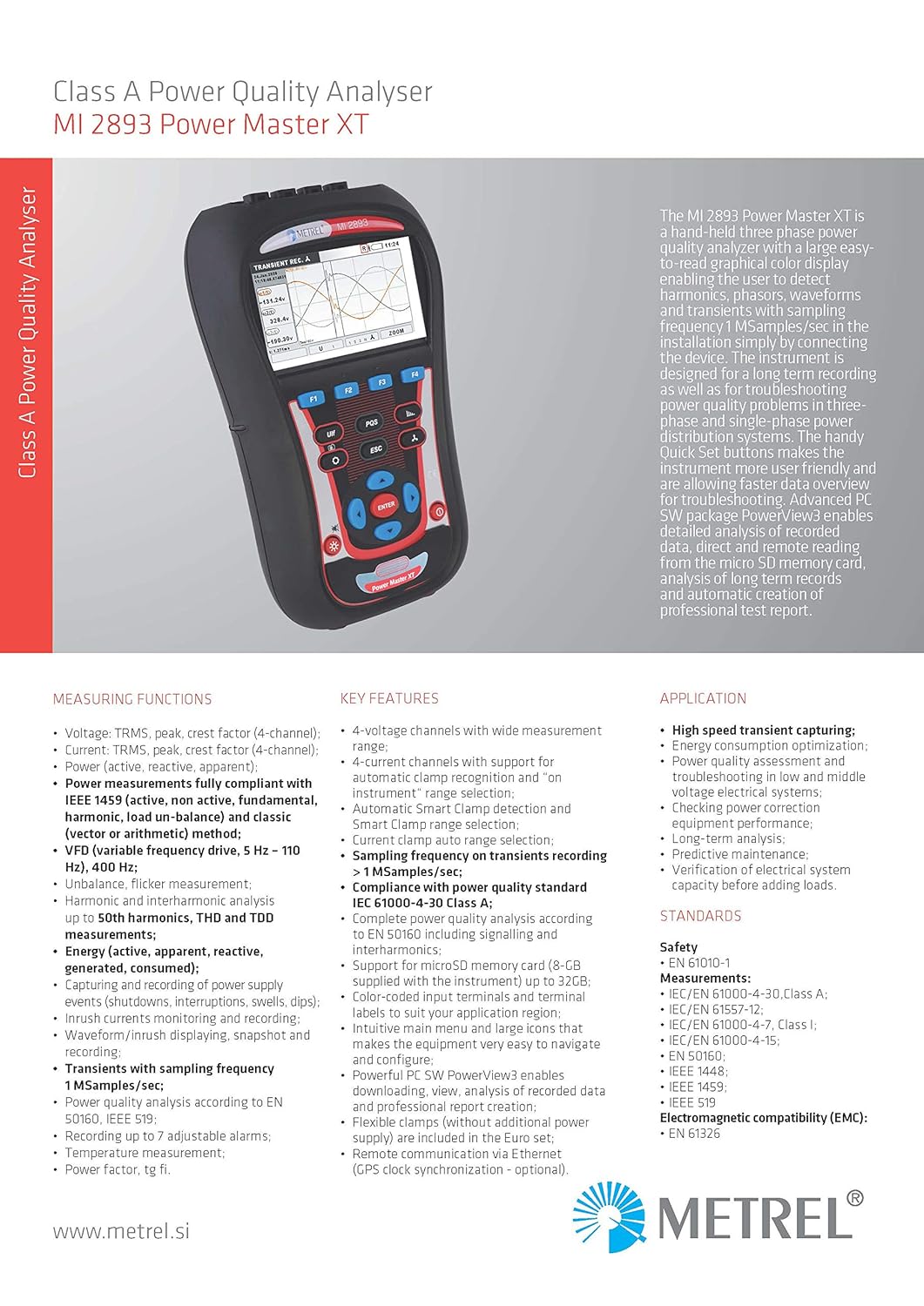 Metrel MI 2893 Power Master XT Power Quality Analyzer User Manual