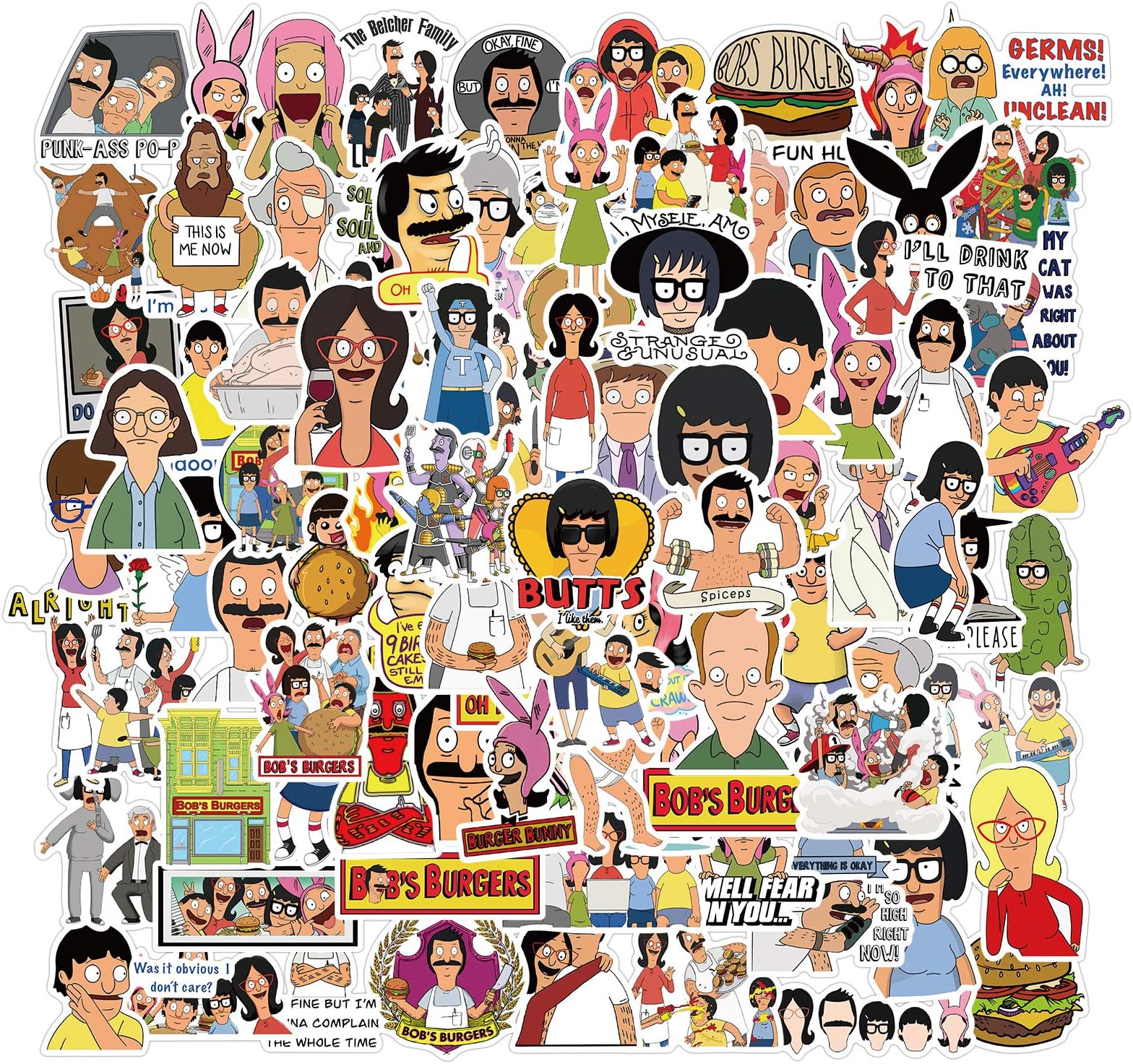 Amazon.com: Bob's Burger Stickers 100pcs Funny Cartoon Waterproof ...