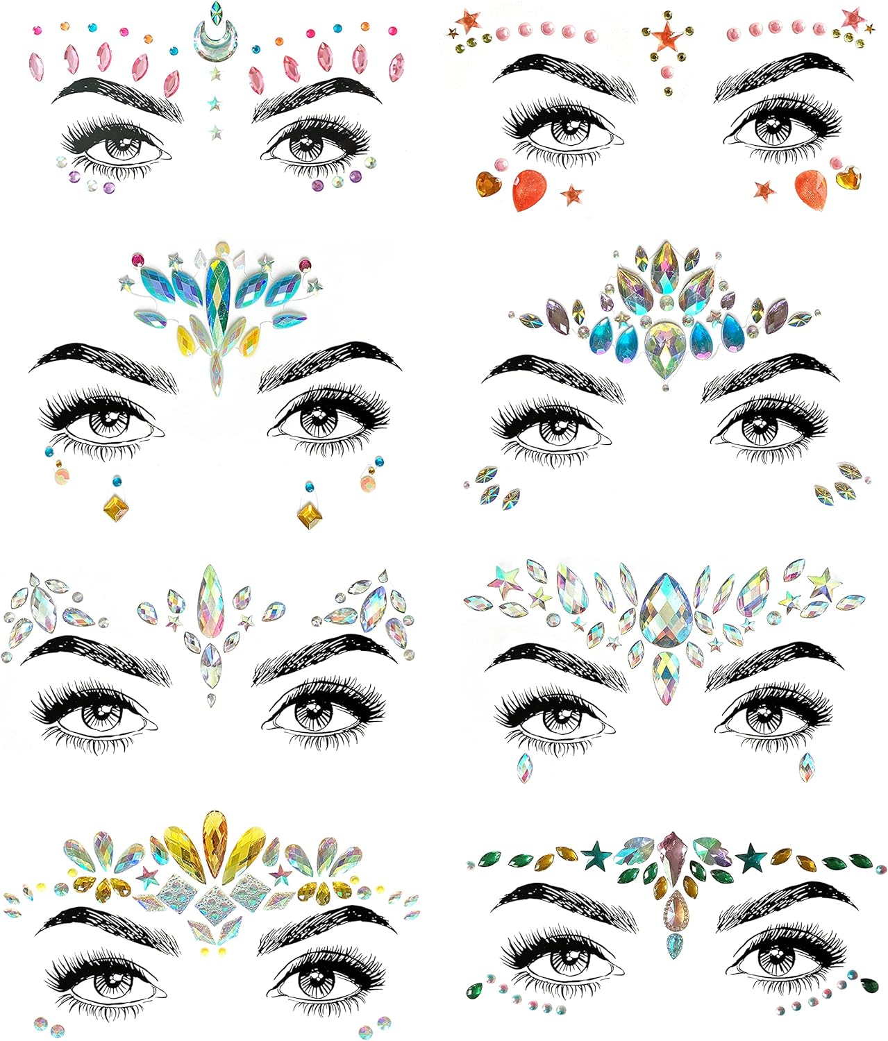 SHINEYES 8 Pcs Gemstone Face Stickers for Music Festival Holiday Party ...