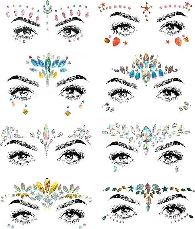SHINEYES 8 Pcs Gemstone Face Stickers for Music Festival Holiday Party ...