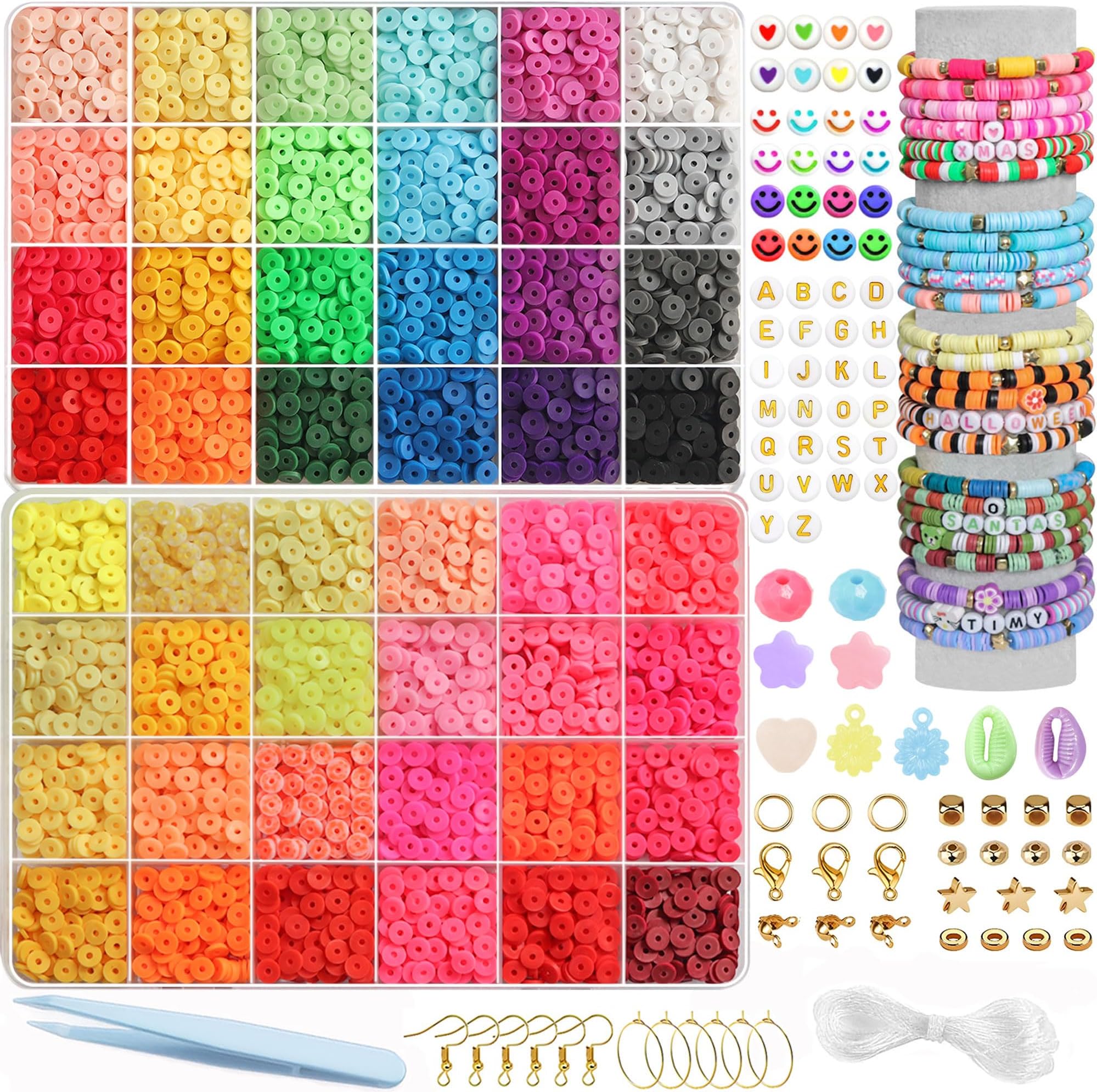 Amazon.com: YMSDZHL 6600pcs+ Clay Bead for Bracelet Making Kit, 48 ...