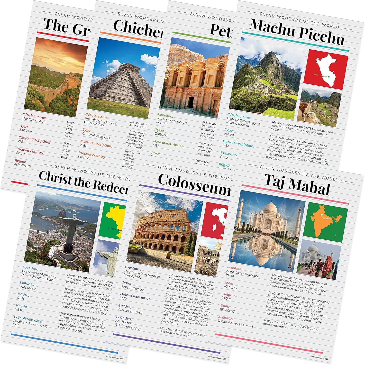 Amazon.com: Quarterhouse 7 Wonders of the World Poster Set, Social ...