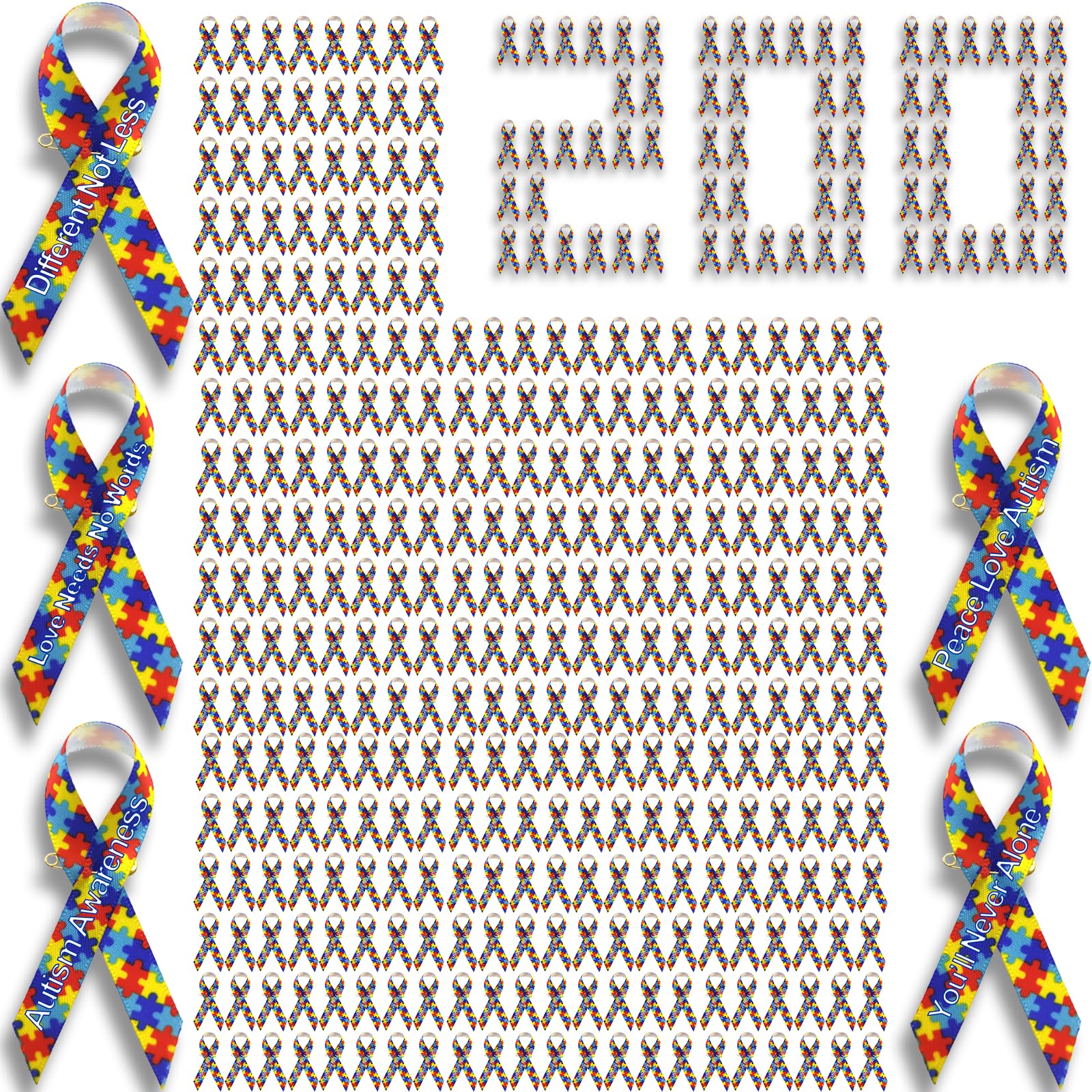 Amazon.com: Rokkuon 200 Pieces Autism Awareness Ribbons 5 Style, Autism ...