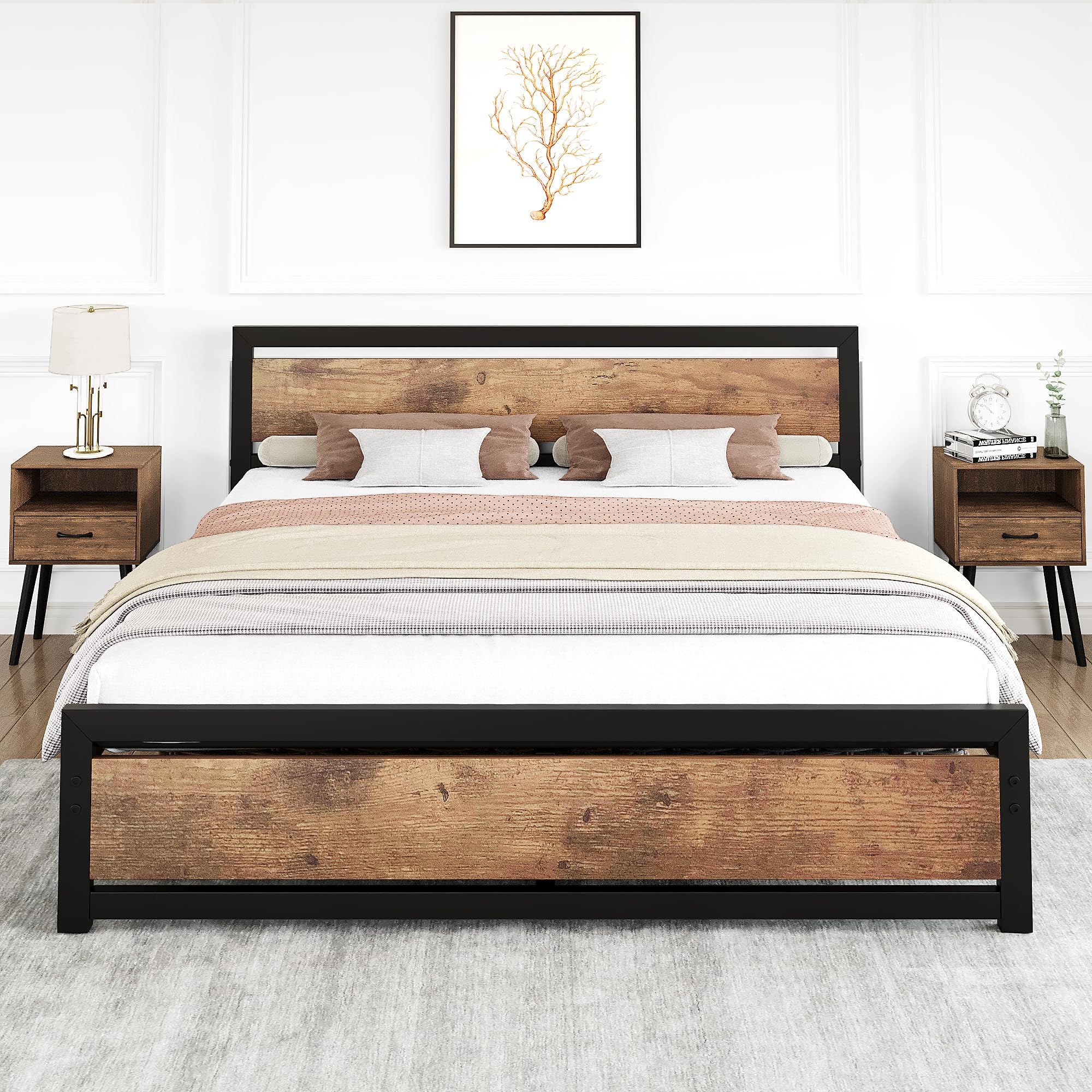 Amazon.com: BONSOIR King Size Bed Frame Steady Steel Platform with Wood ...