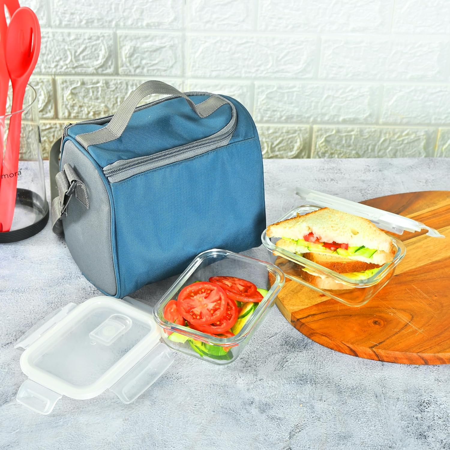 Buy Femora Borosilicate Glass Container Lunch Box with Bag for Office ...