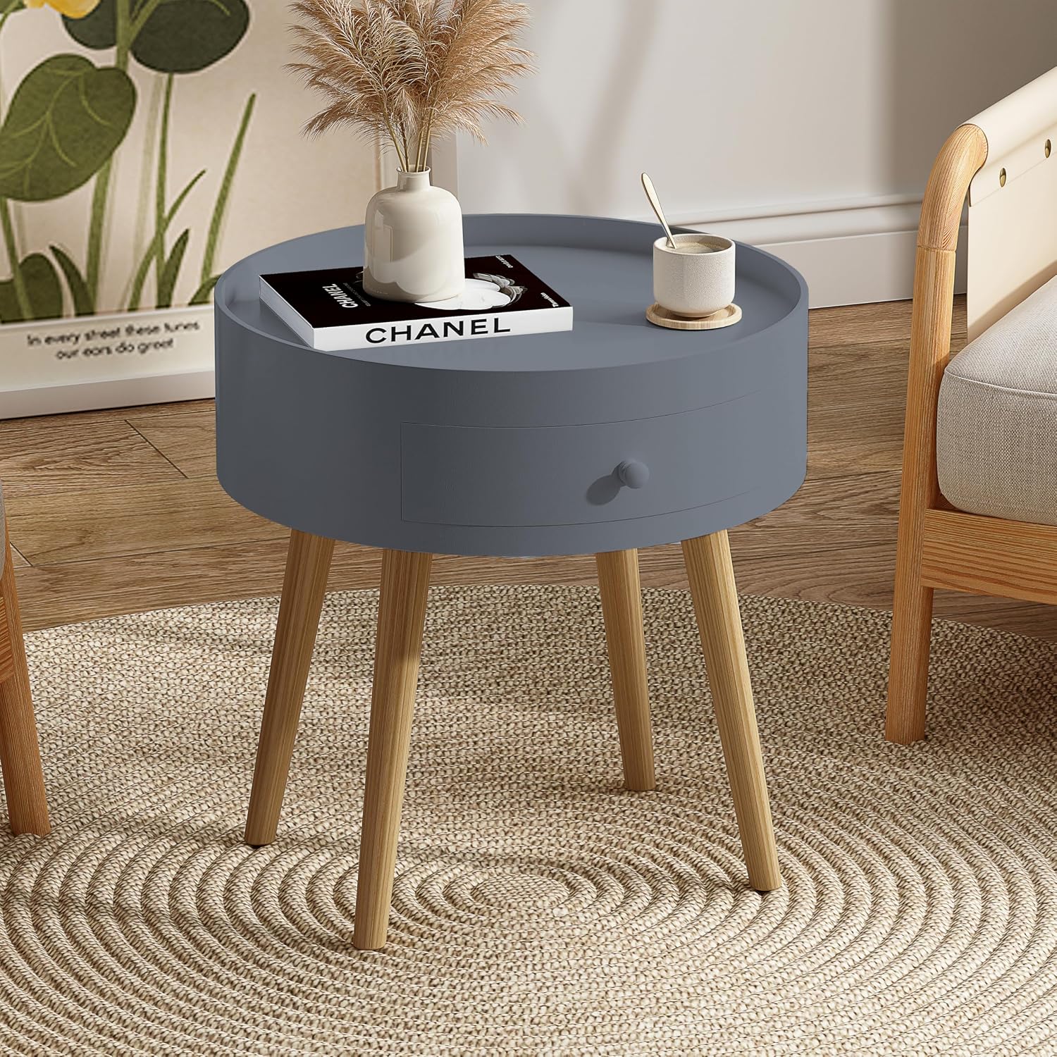 Amazon.com: Round Storage Drawer End Table Bedside Table, Sofa Side ...