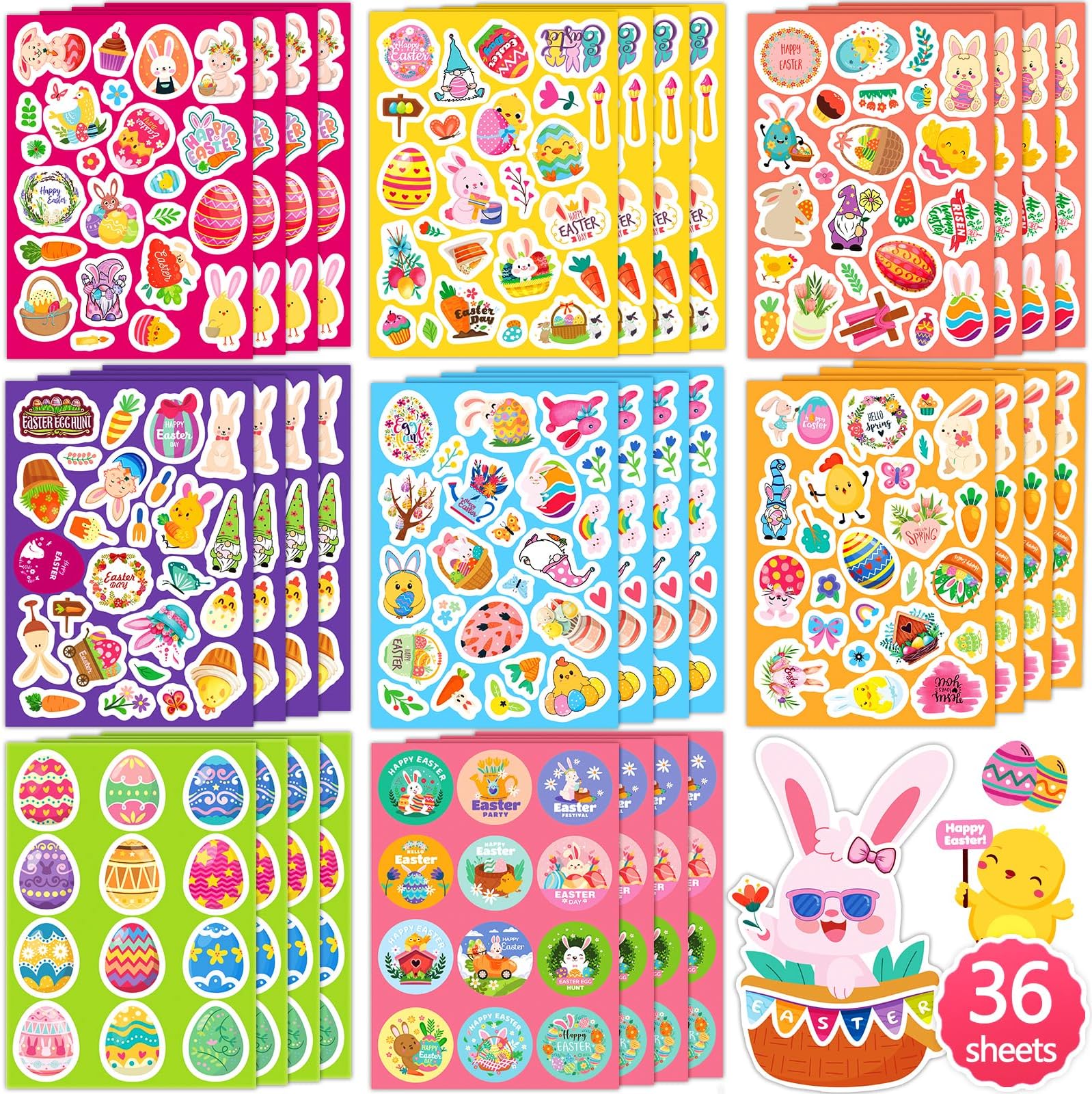 Amazon.com: 36 Sheets Easter Stickers Easter Crafts for Kids, Make a ...
