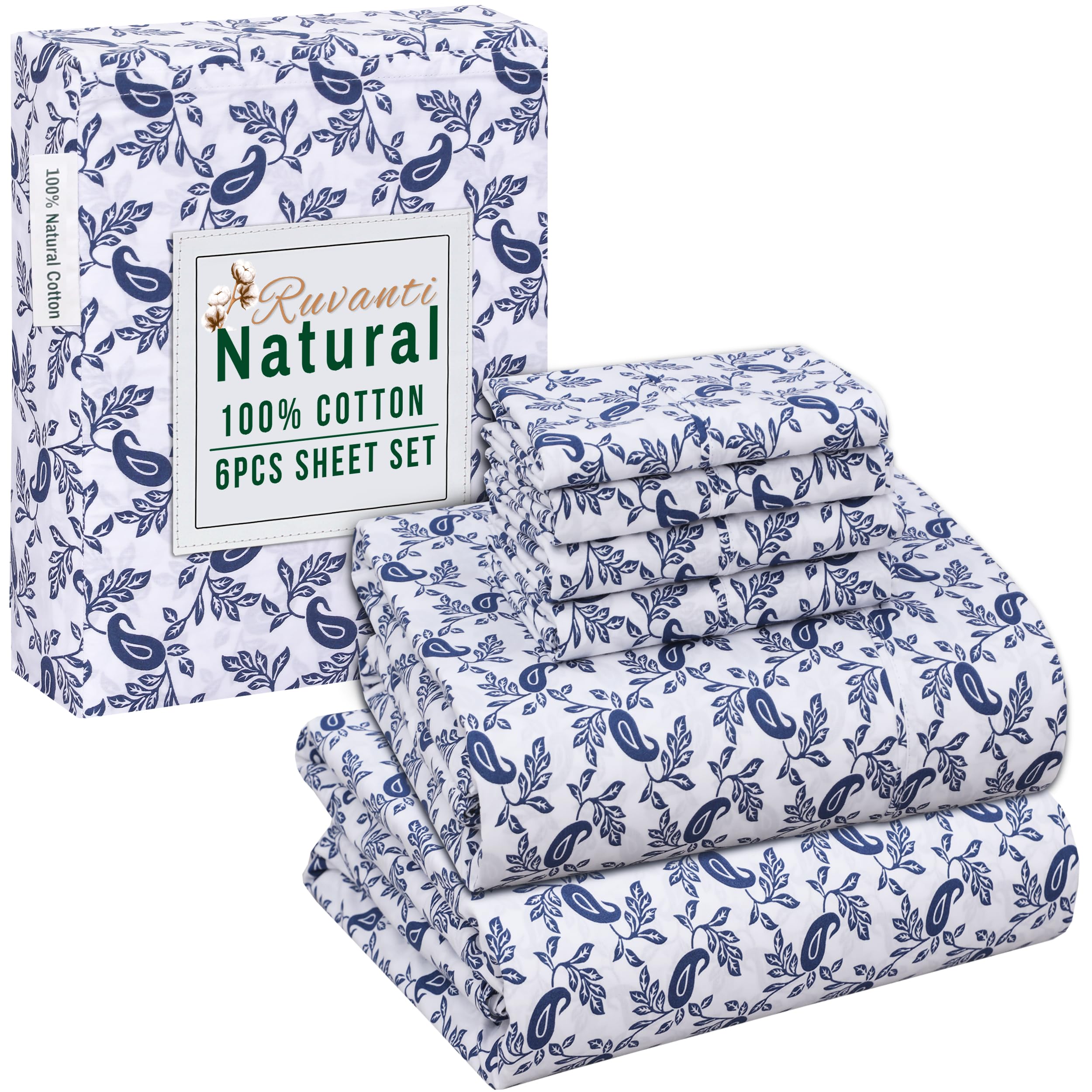 Amazon.com: RUVANTI 6 Pcs Cotton Sheets - 100% Natural Cotton Soft ...