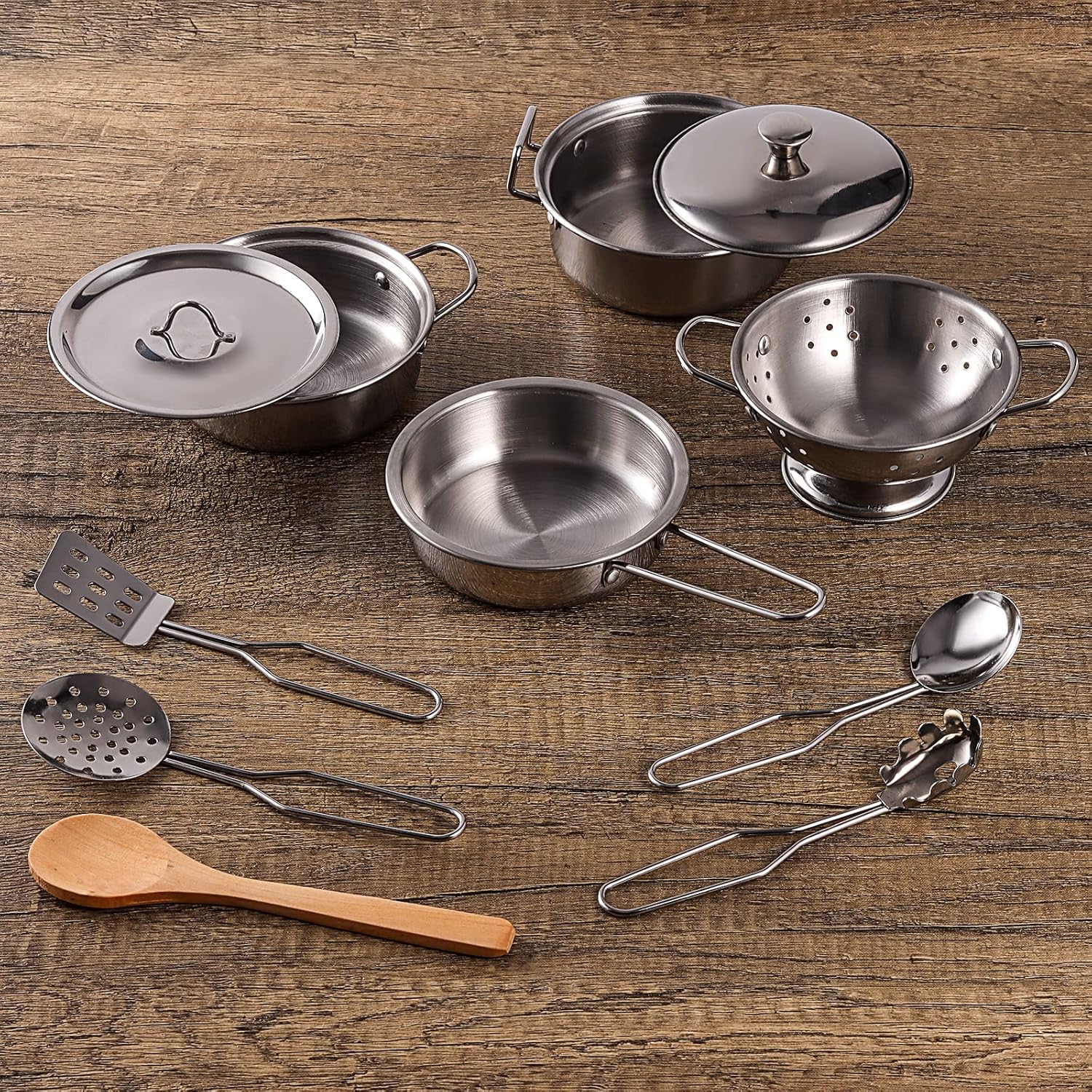 Kitchen Pretend Play Toys with Stainless Steel Cookware Pots and Pans ...