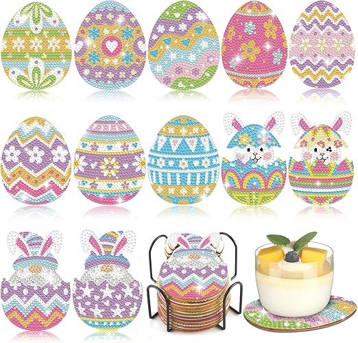 Amazon.com: MiniInflat 12 Pcs Easter Egg Diamond Coasters with Holder ...