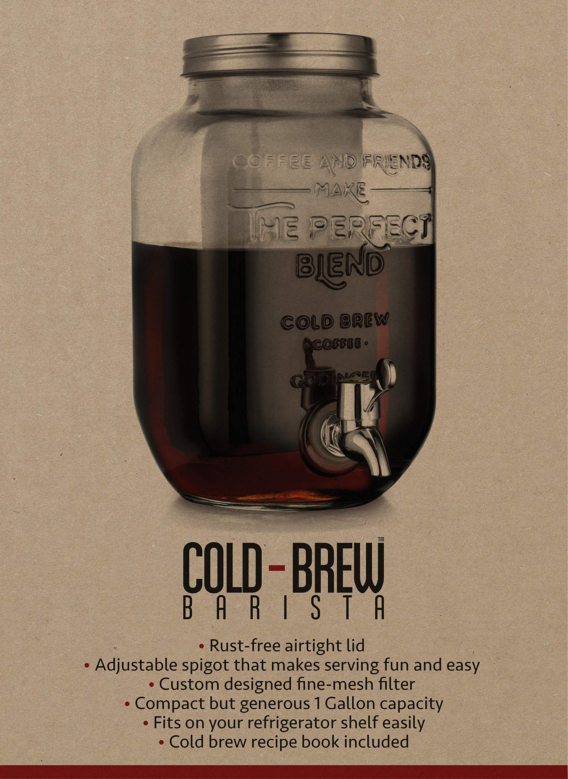 Buy Godinger Cold Brew Coffee Maker, Iced Coffee Dispenser - 1 Gallon ...