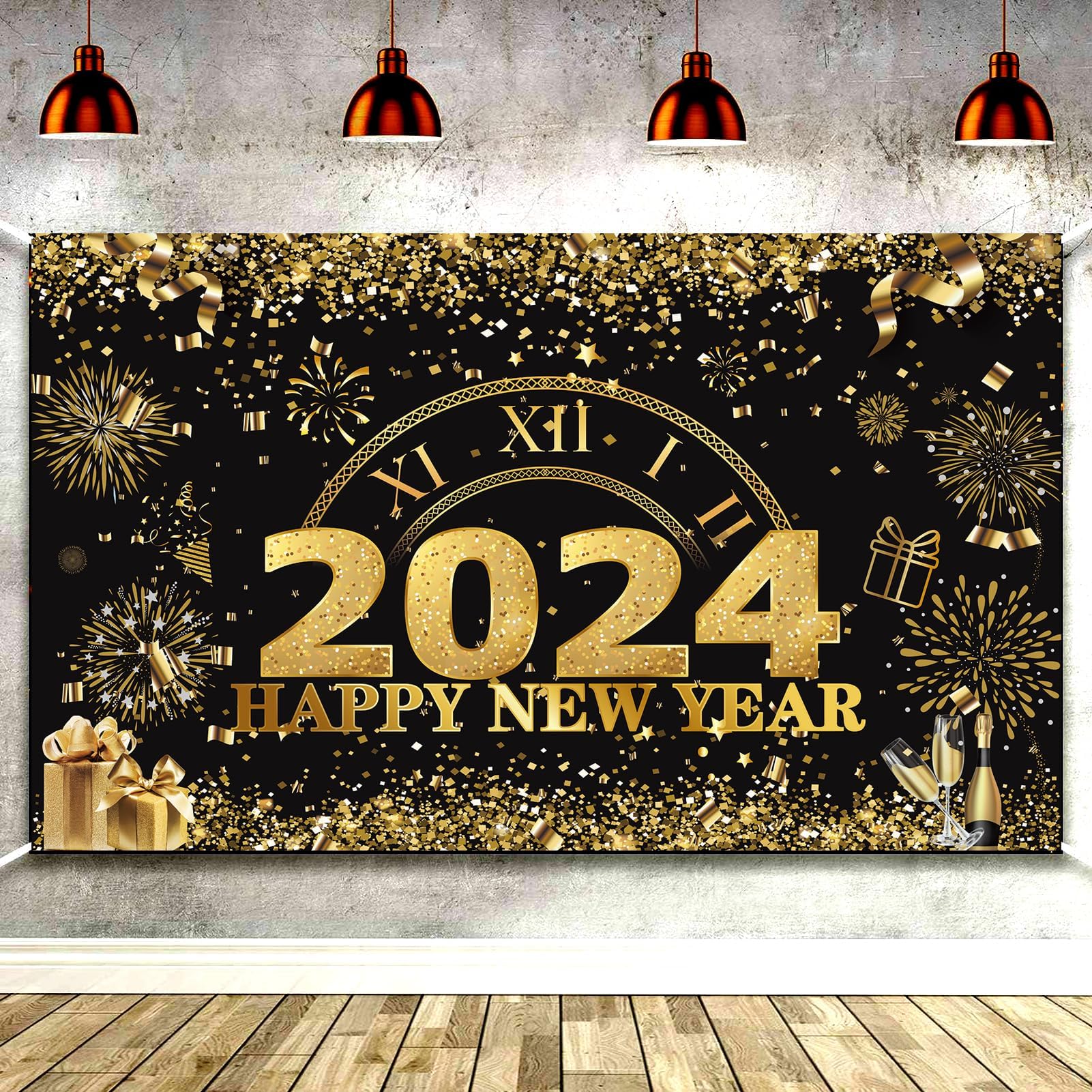 2024 Happy New Year Banner, Fabric Extra Large Happy New Year Backdrop ...
