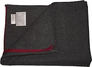 New Military Style Heavy Wool Blanket (Grey With Red Trim)(Size ...