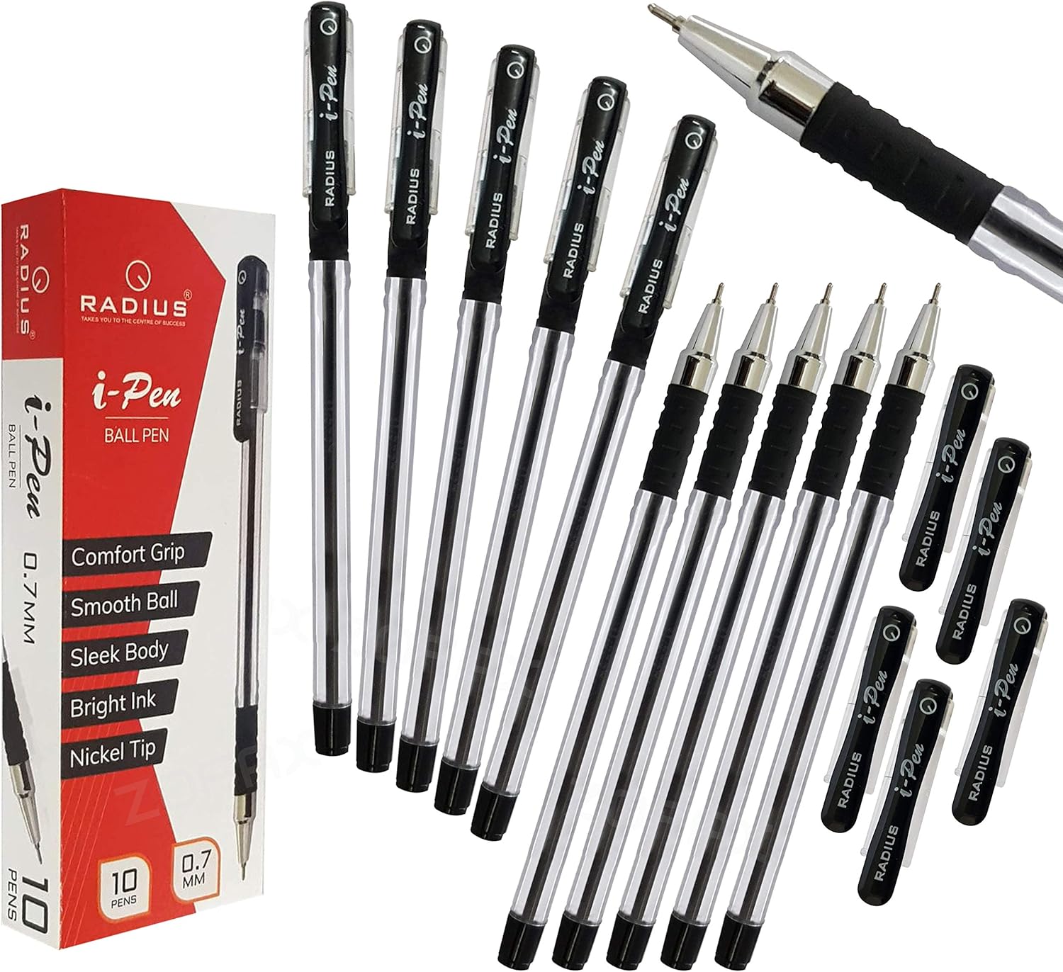 RADIUS i-Pen Ballpoint Pens, Fine Point (0.7mm), BLACK, Pack of 10 ...