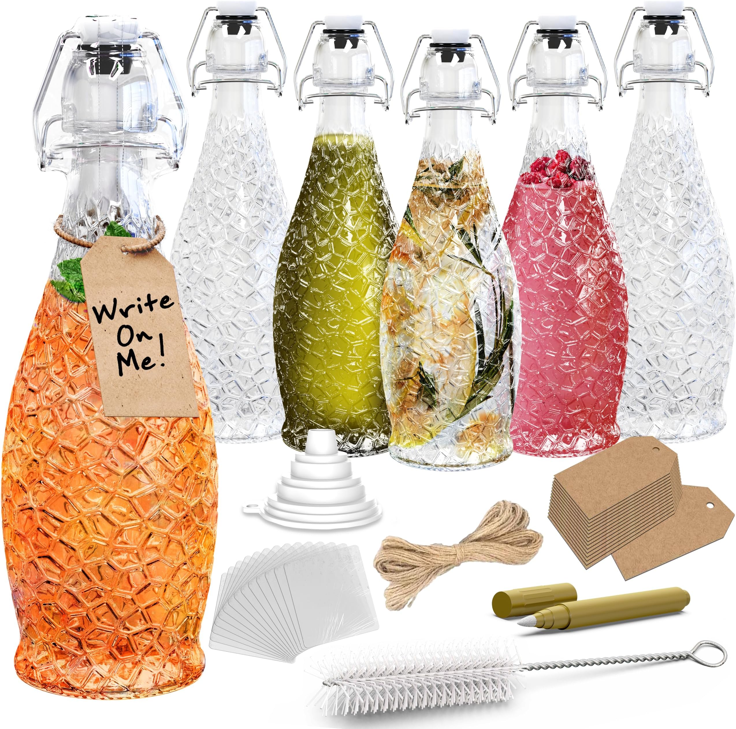 Amazon.com: Nevlers 6 Pack 17oz Textured Clear Glass Bottles with ...