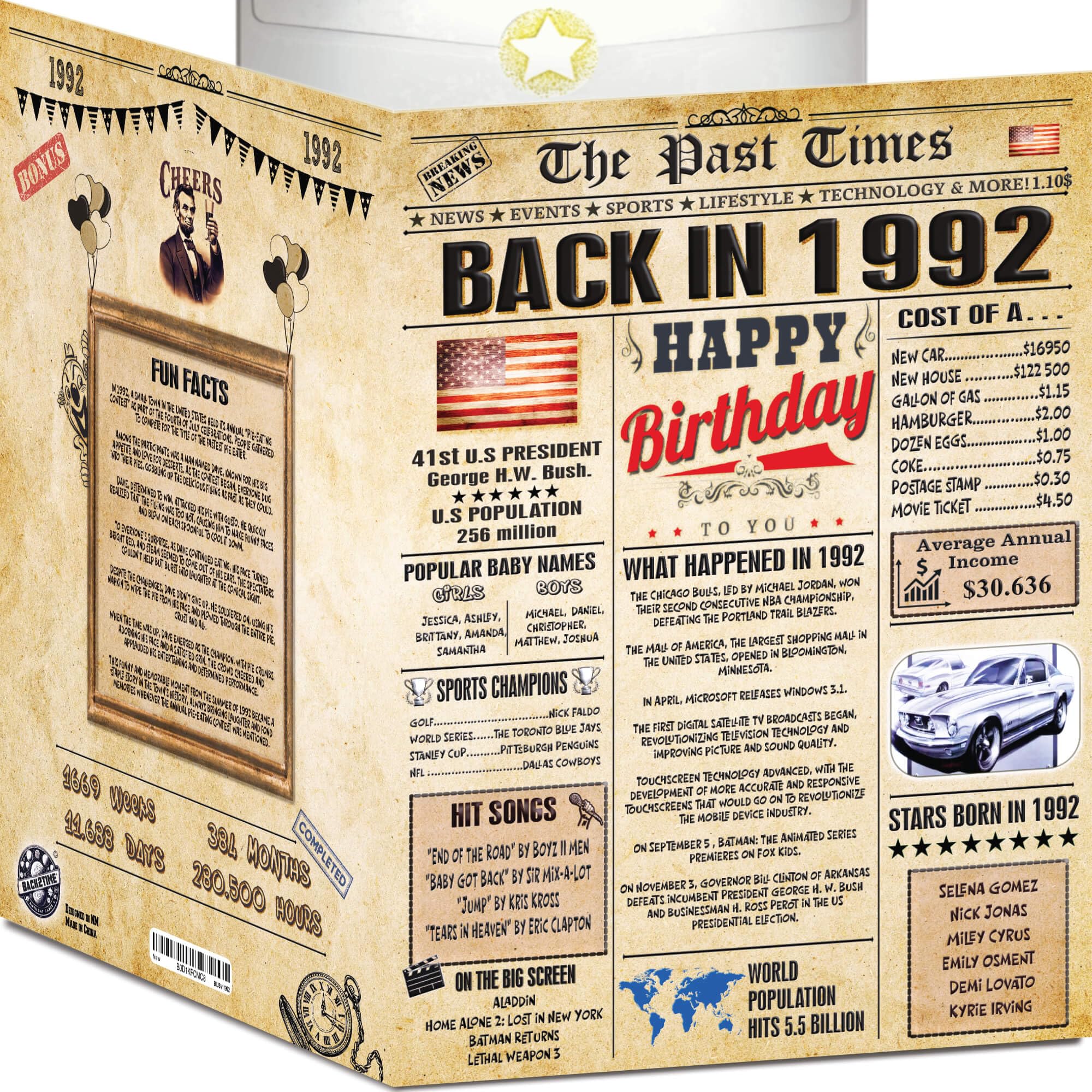 Amazon.com : 33rd Birthday Card for Women Men - Back In 1992 Newspaper ...
