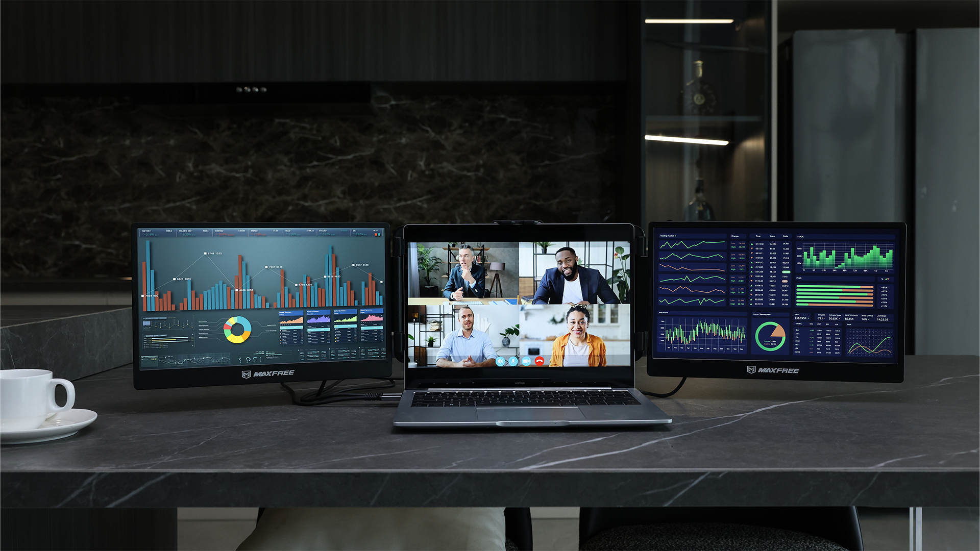 Watch Maxfree S2 triple monitor for laptop, laptop screen extender on ...