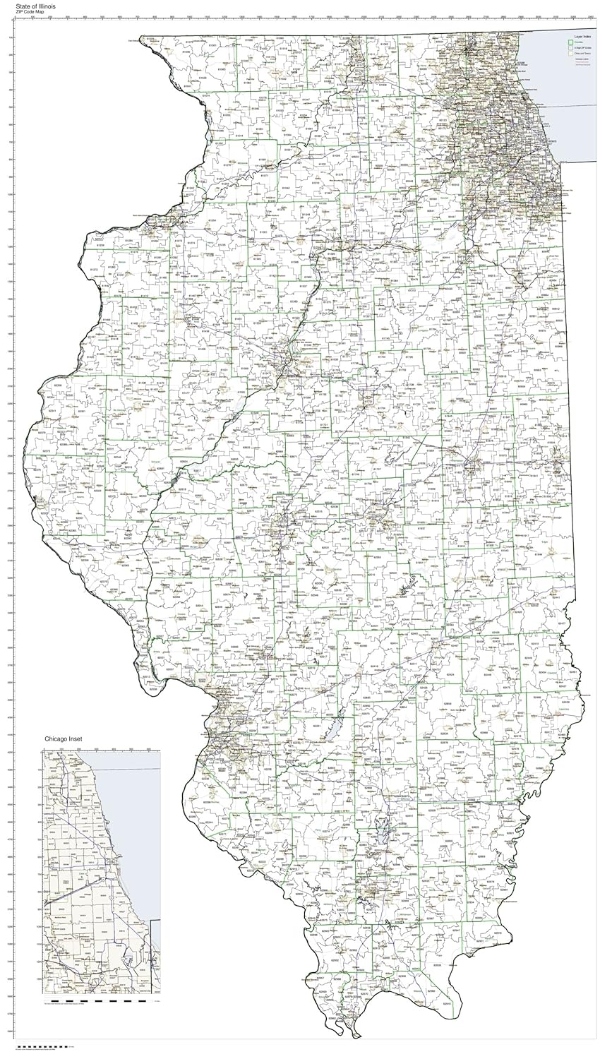 Amazon.com: ZIP Code Map State of Illinois Laminated : Office Products