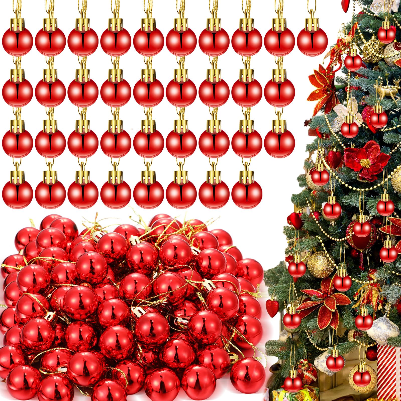 Amazon.com: Poen 200 Pieces Mini Christmas Ball Ornaments Xmas Tree ...