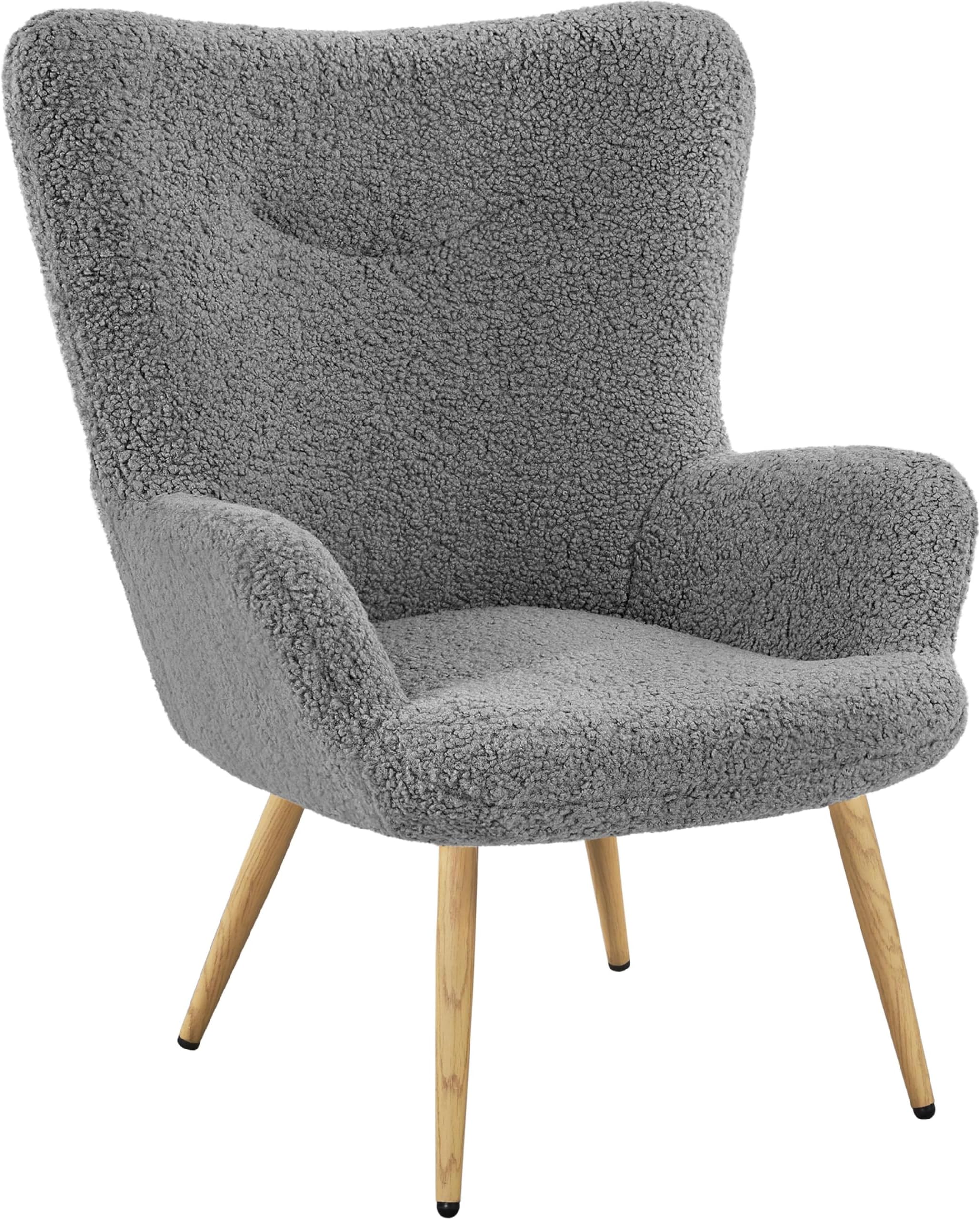 Yaheetech Modern Armchair Sherpa Fabric, Fuzzy Tub Chair with Wood-tone ...