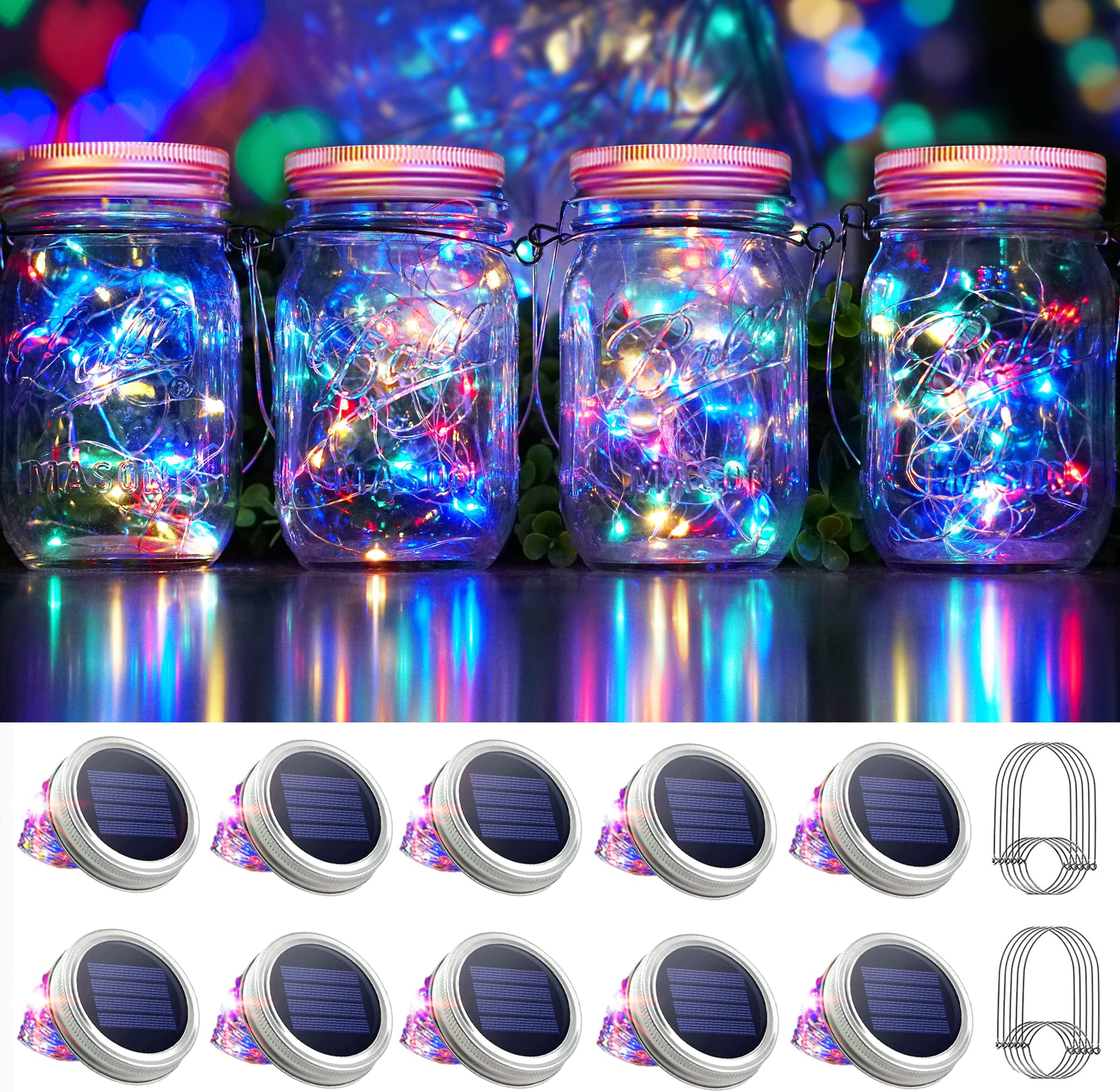 Miaro 8 Pack Mason Jar Lights, 20 LED Solar Fairy String Lights Lids ...