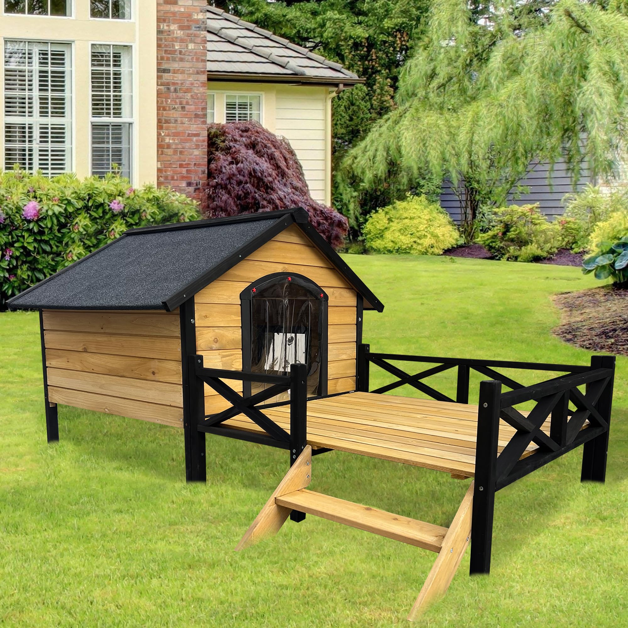 Amazon.com : Large Dog House Outdoor Weatherproof, Wooden Dog House ...