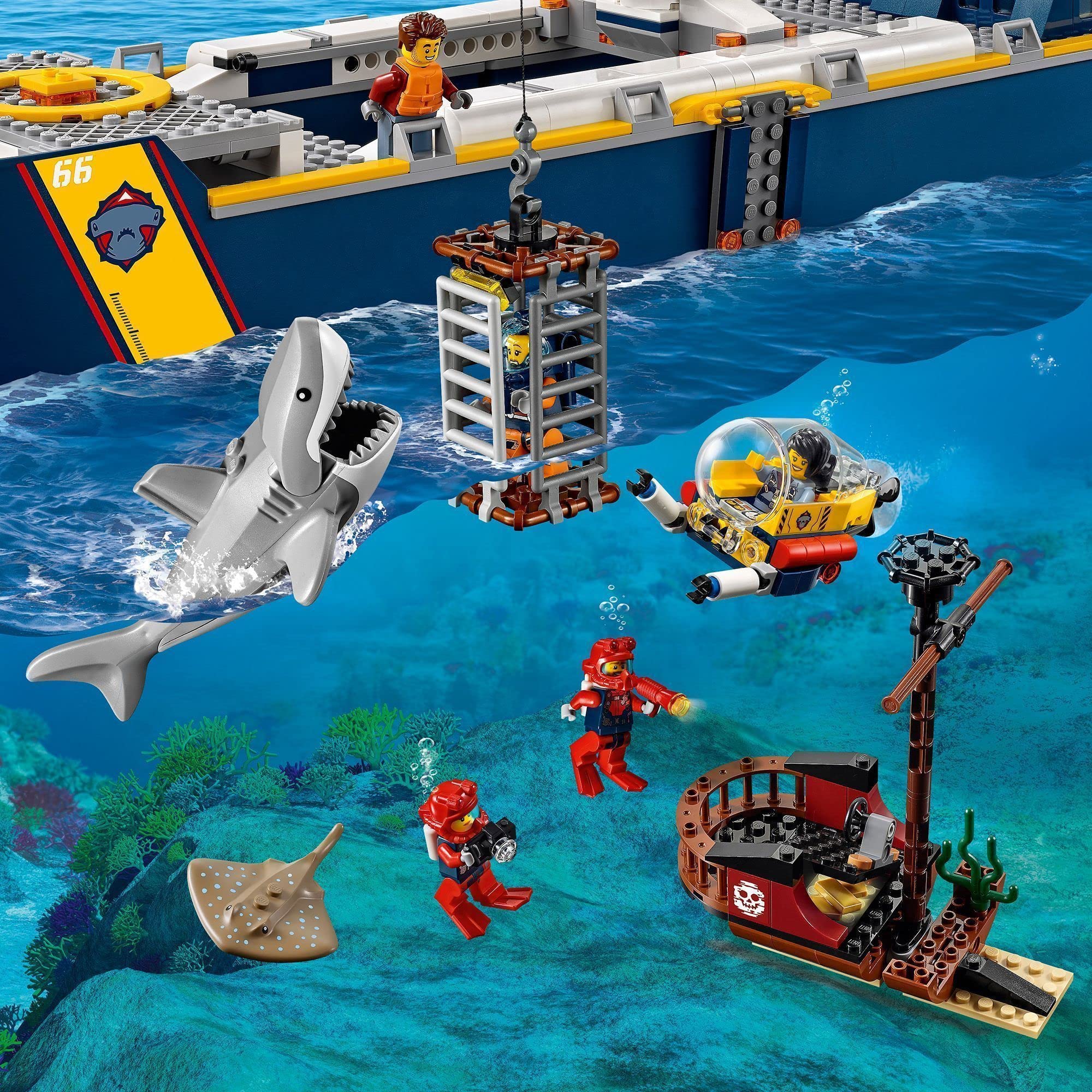 LEGO 60266 City Oceans Exploration Ship with Floating Toy Boat for Kids ...