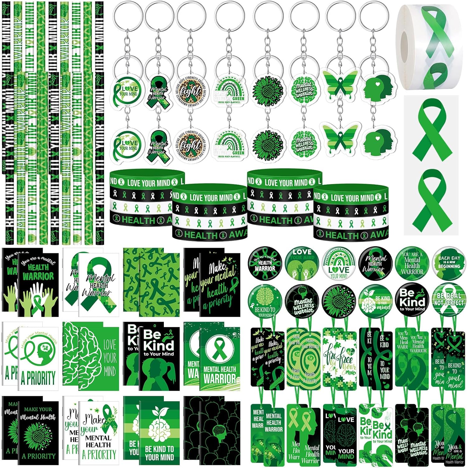 Amazon.com: 145 Pieces Mental Health Awareness Items Include Green ...