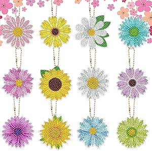 Amazon.com: 12 PCS Spring Flowers Diamond Painting Keychains Daisy ...