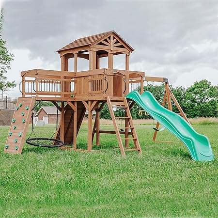 Amazon.com: Backyard Discovery Endeavor All Cedar Wood Swing Set ...