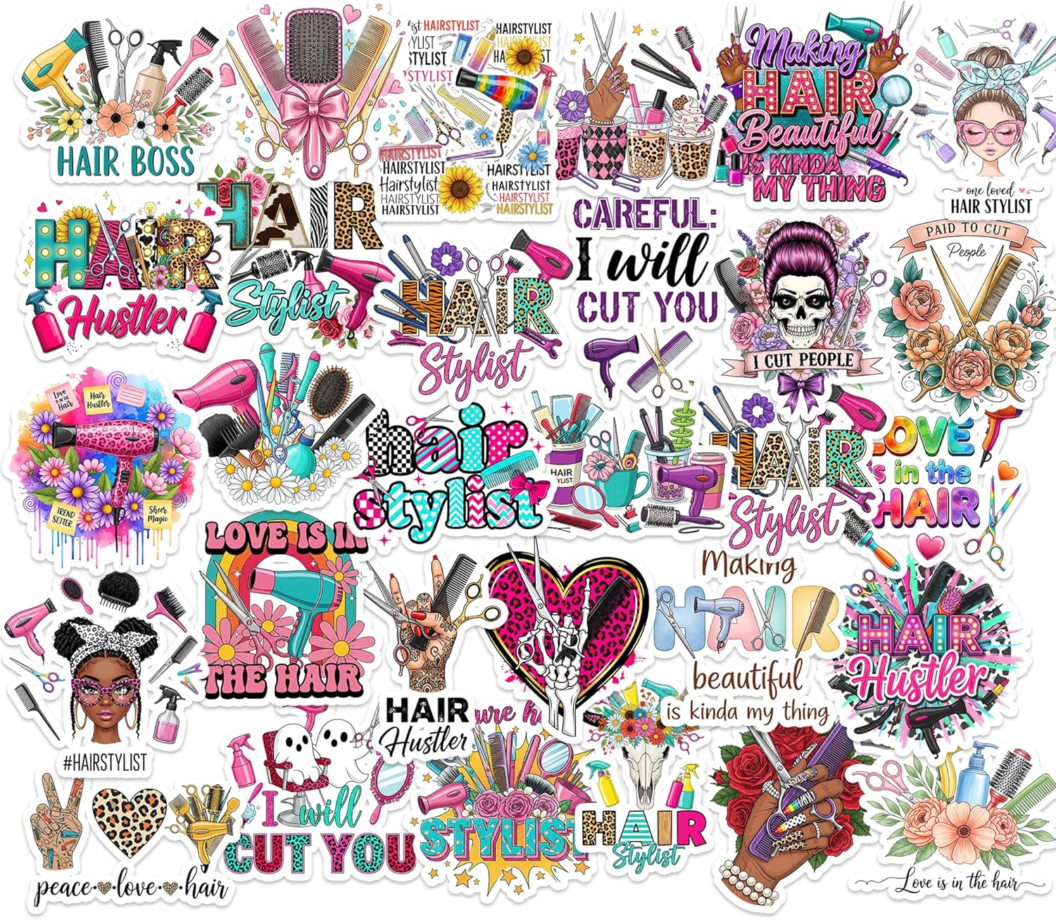 Amazon.com: 30PCS Hairstylist Stickers Pack – Waterproof Vinyl Hair ...