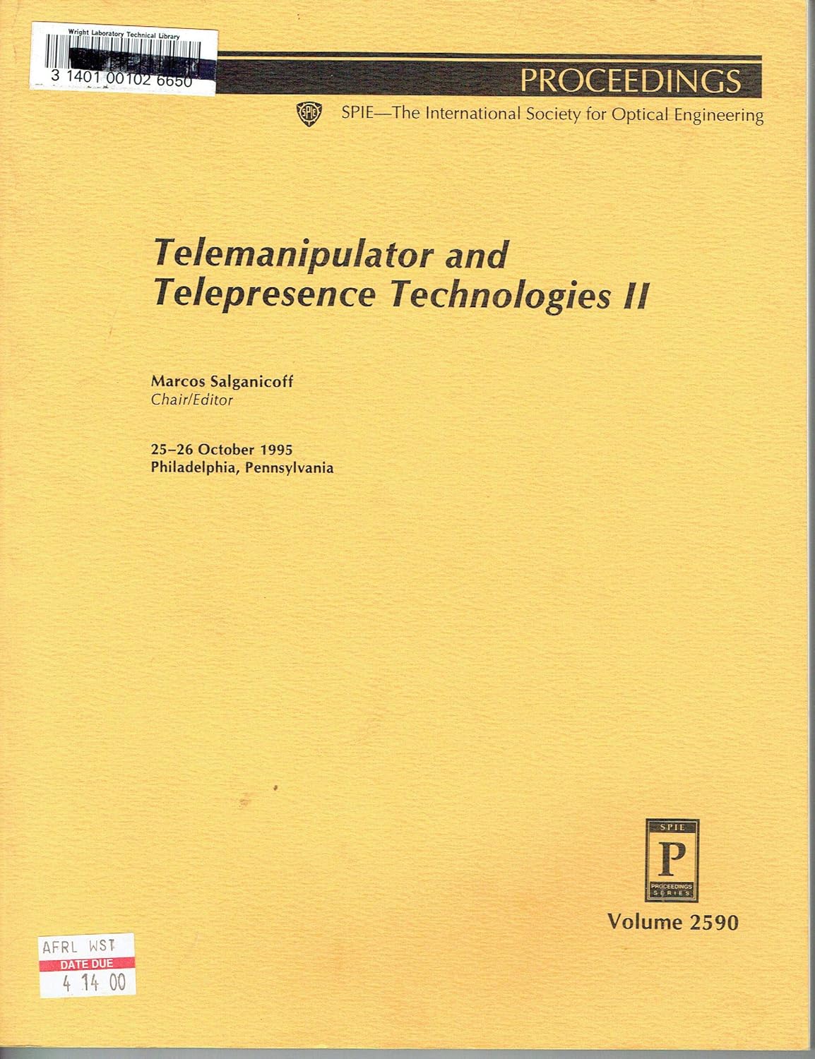Amazon | Telemanipulator & Telepresence Technologies Ii | Salganicoff ...