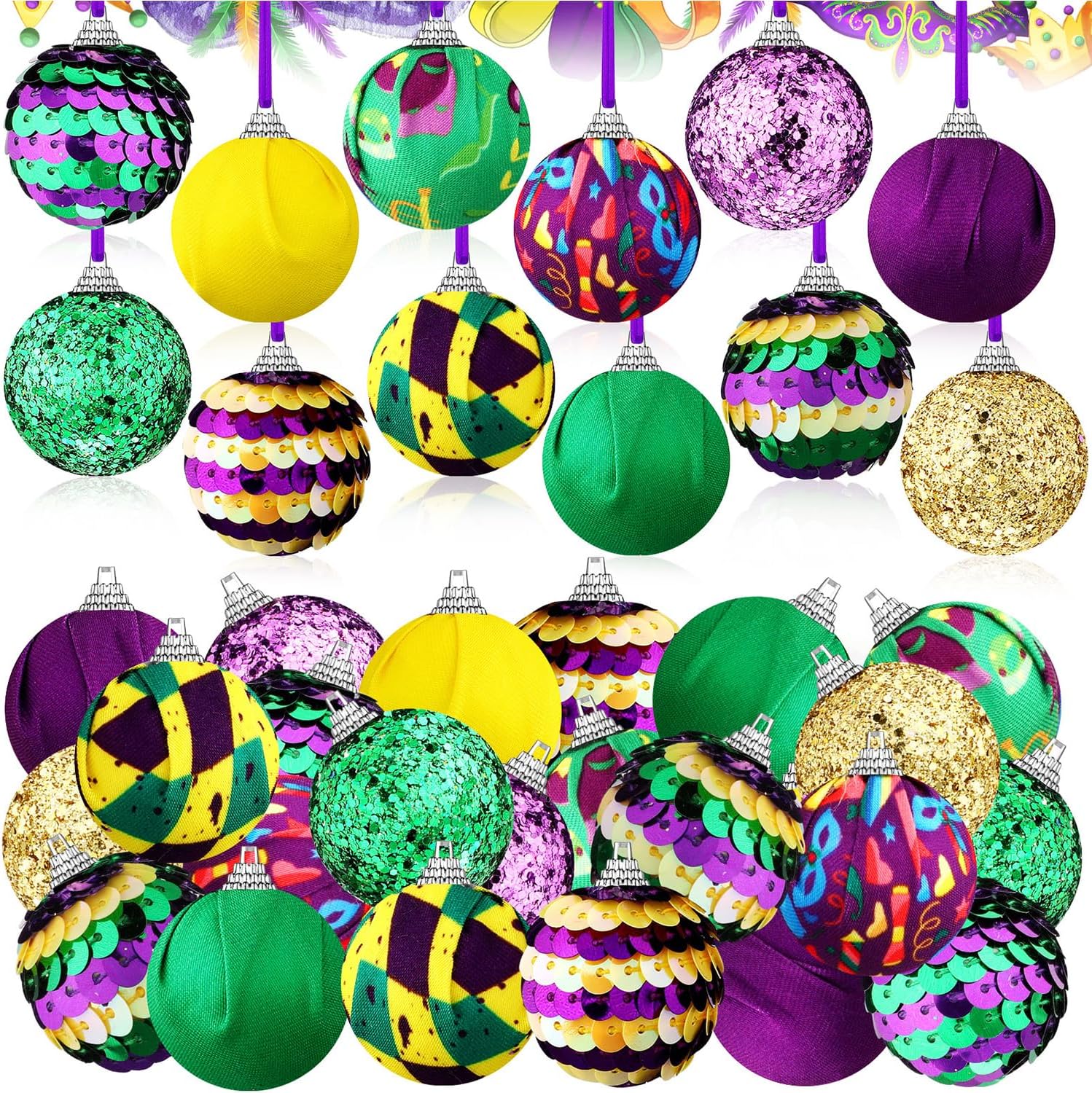 Amazon.com: 12PCS Mardi Gras Ball Ornaments - 2.36" Glitter Purple ...