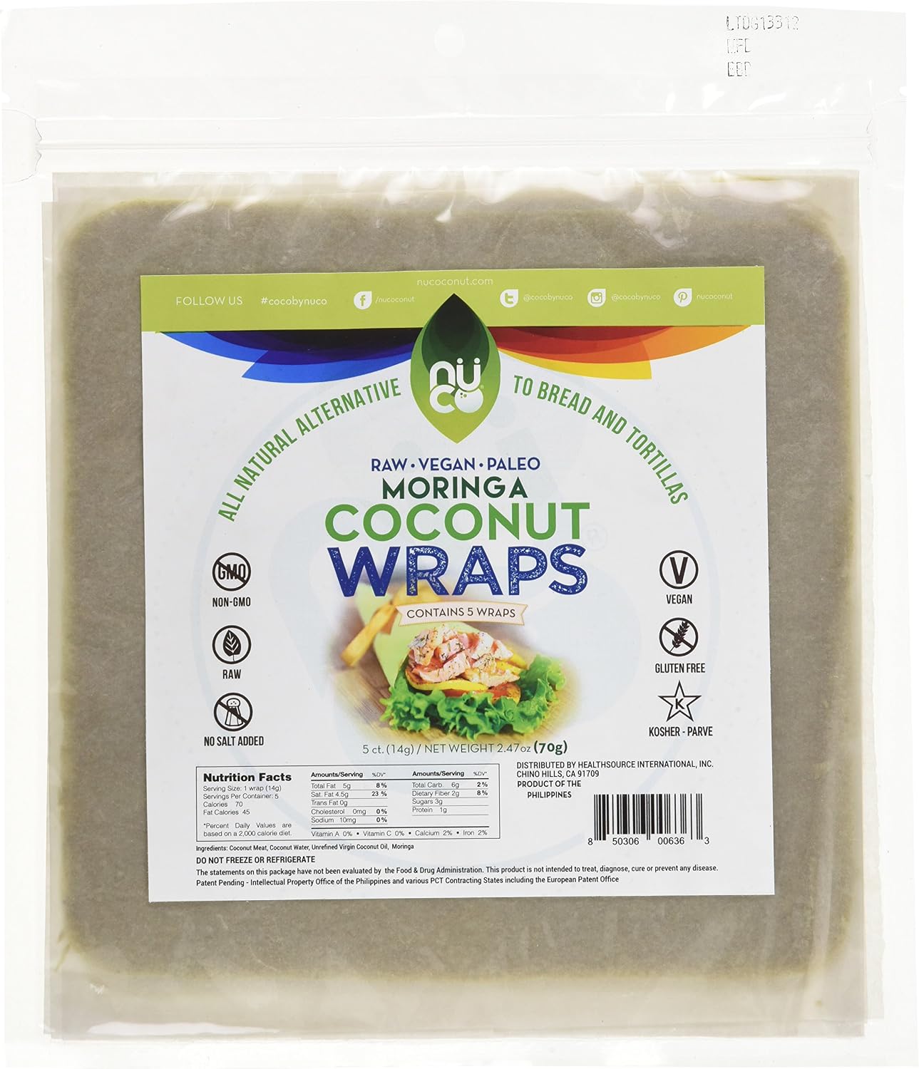 NUCO Moringa Coconut Wraps, 5-Piece, 70g : Amazon.ca