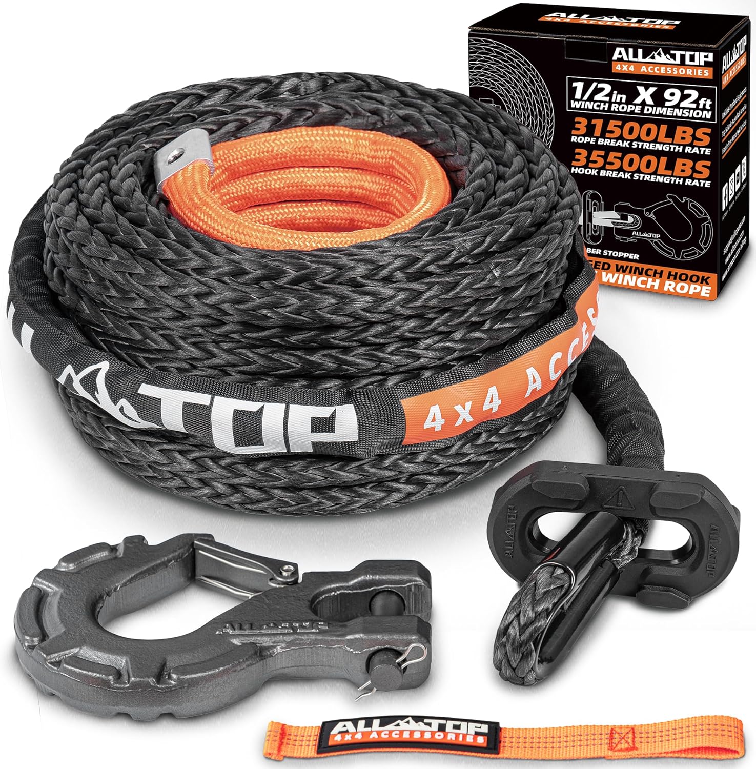 Amazon.com: ALL-TOP Synthetic Winch Rope Kit, 1/2in x 92ft, 31500Lbs ...