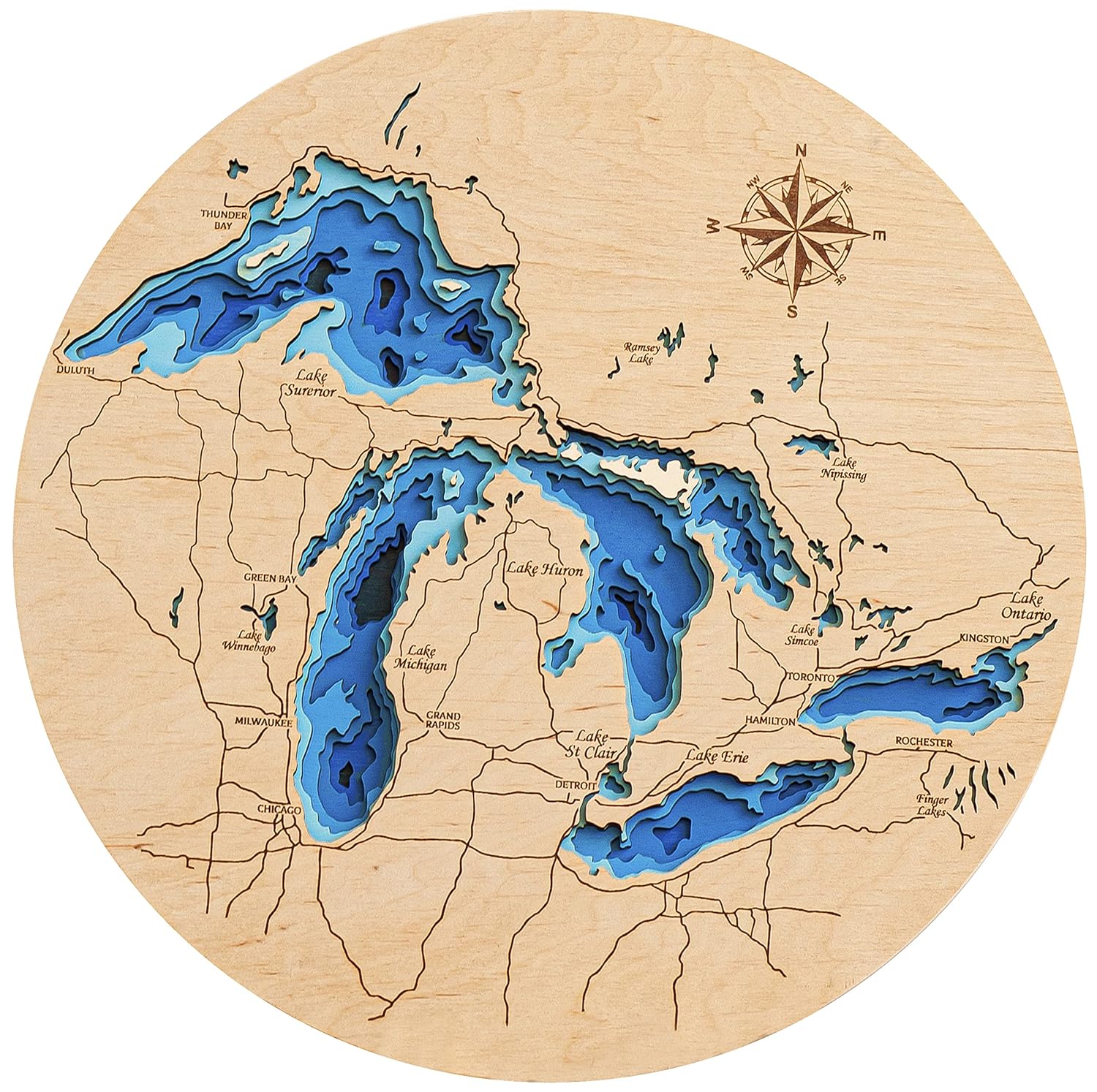 Amazon.com: Wooden Great Lakes Map 3D Depth Chart Nautical Topography ...