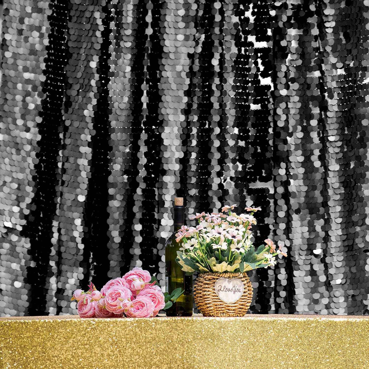Amazon.com : JYFLZQ Black Payette Sequin Backdrop Curtains 8ft x 8ft 1 ...
