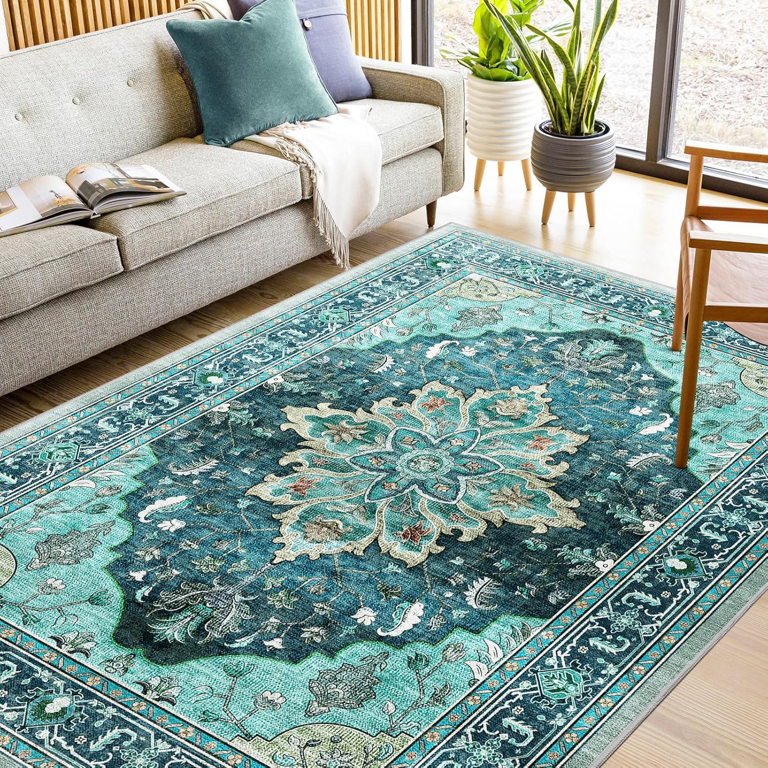 Amazon.com: RELEANY 5x7 Area Rugs 5x7, Washable Rug, Non-Slip, Rugs for ...