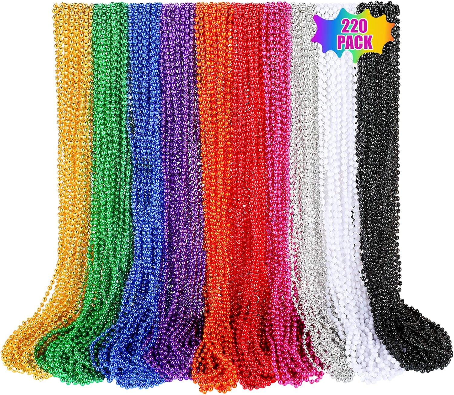 Amazon.com: LINSIRON 220 PCS Colorful Bead Necklace, 33 Inch Mardi Gras ...