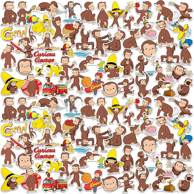 Amazon.com: Curious George Character 100ct Vinyl Large Deluxe Stickers ...