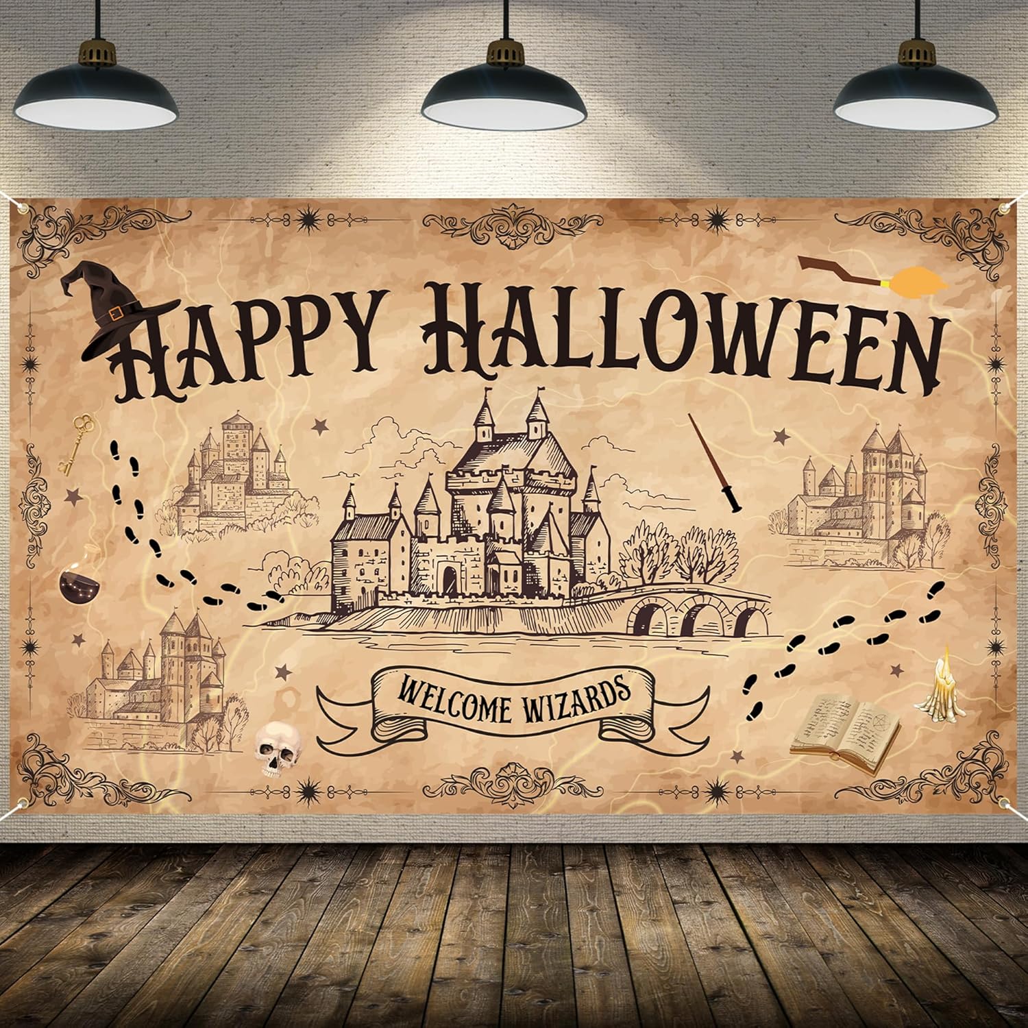 Amazon.com : Vlipoeasn Wizard Halloween Backdrop Banner, Welcome ...