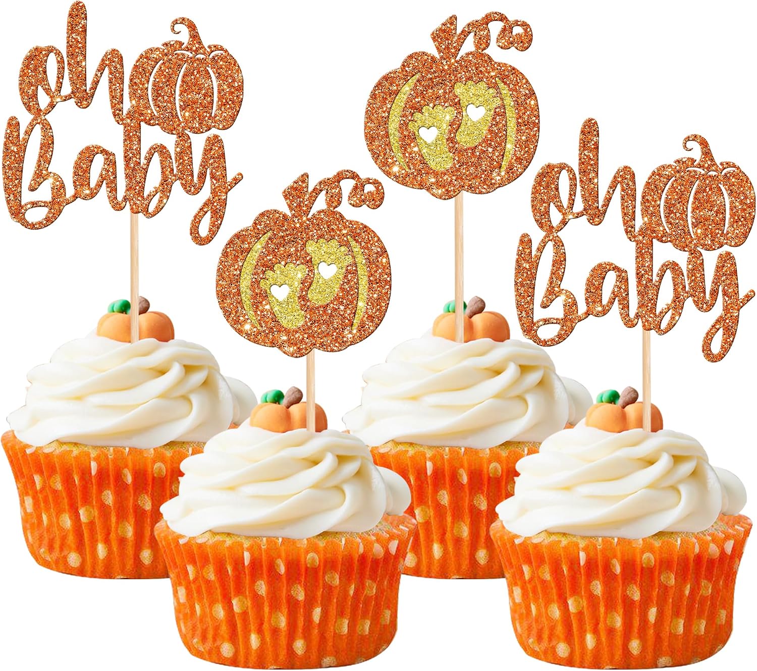 Amazon.com: 24 PCS Pumpkin Oh Baby Cupcake Toppers Glitter Baby Feet ...