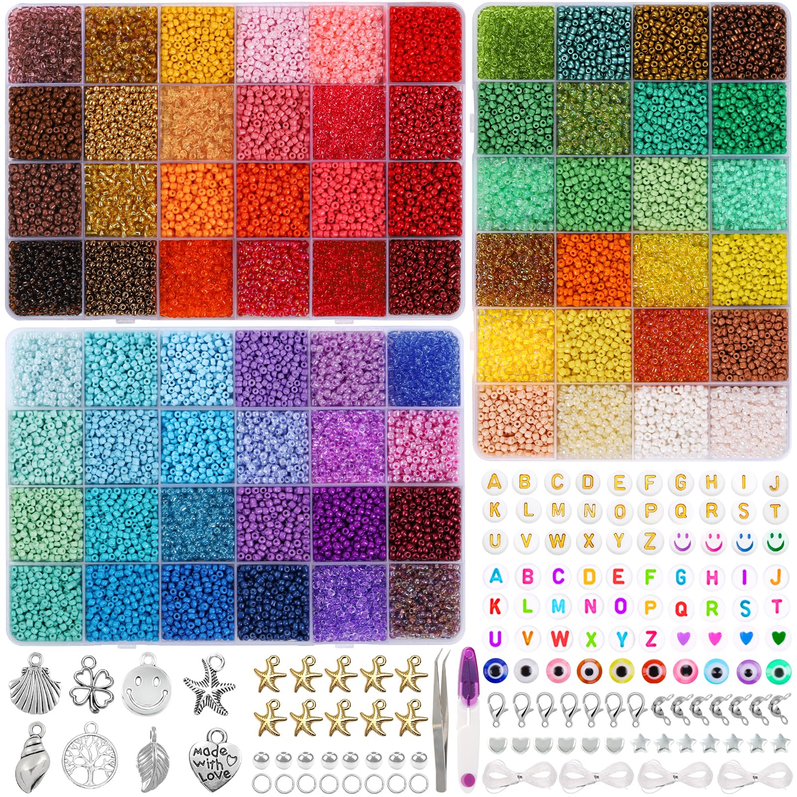 JOISHOP 25000pcs Glass Seed Beads for Bracelet Making Kit, 72 Colors ...